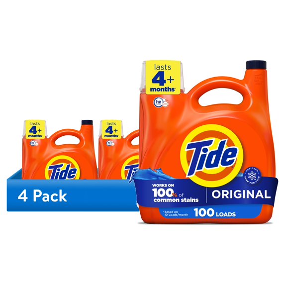 (4 pack) Tide Laundry Detergent Liquid, Original Scent, 132 fl oz, 100 ...