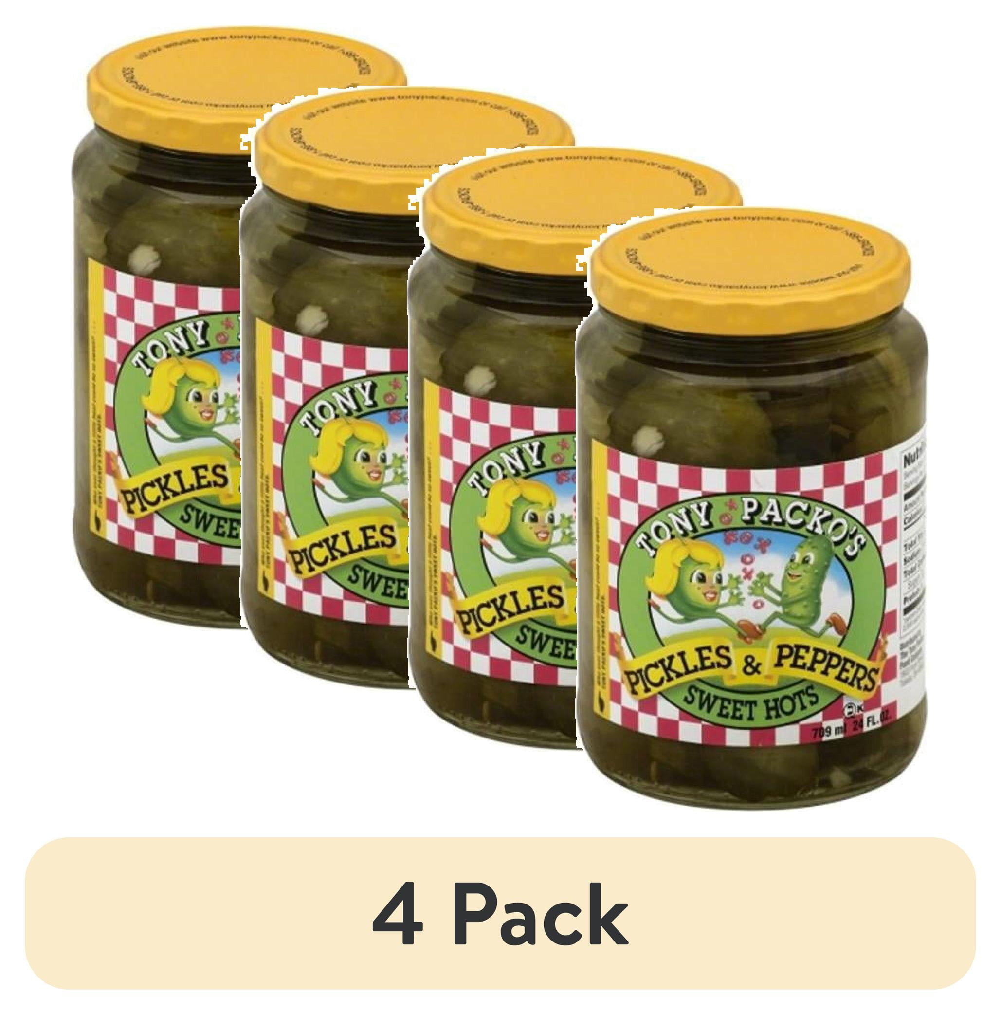 (4 pack) Tony Packo Sweet Hot Pickles and Peppers, 24 Ounce Glass Jar ...