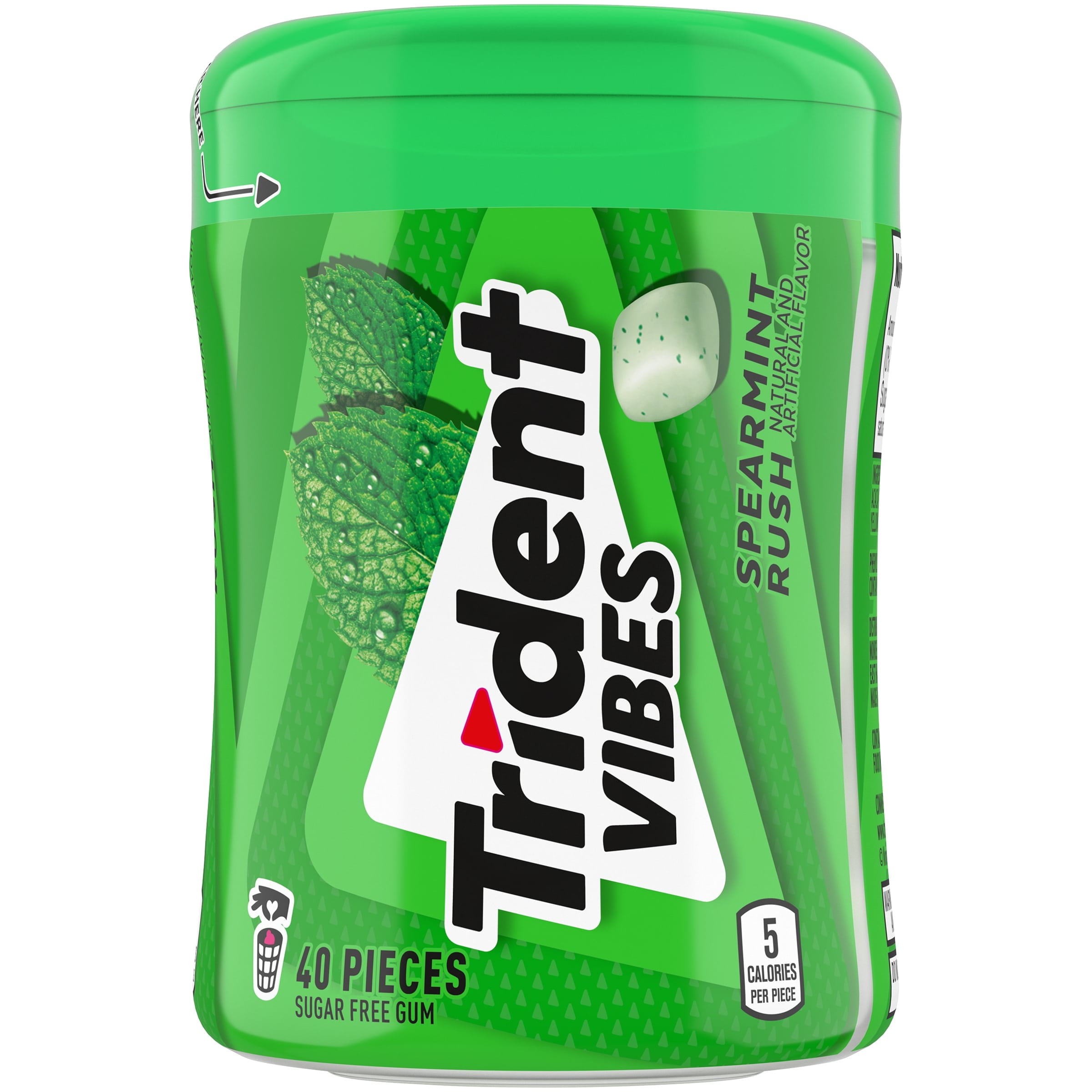 (4 pack) Trident Vibes Sugar Free Gum, Spearmint Rush, Regular Size, 40 ...