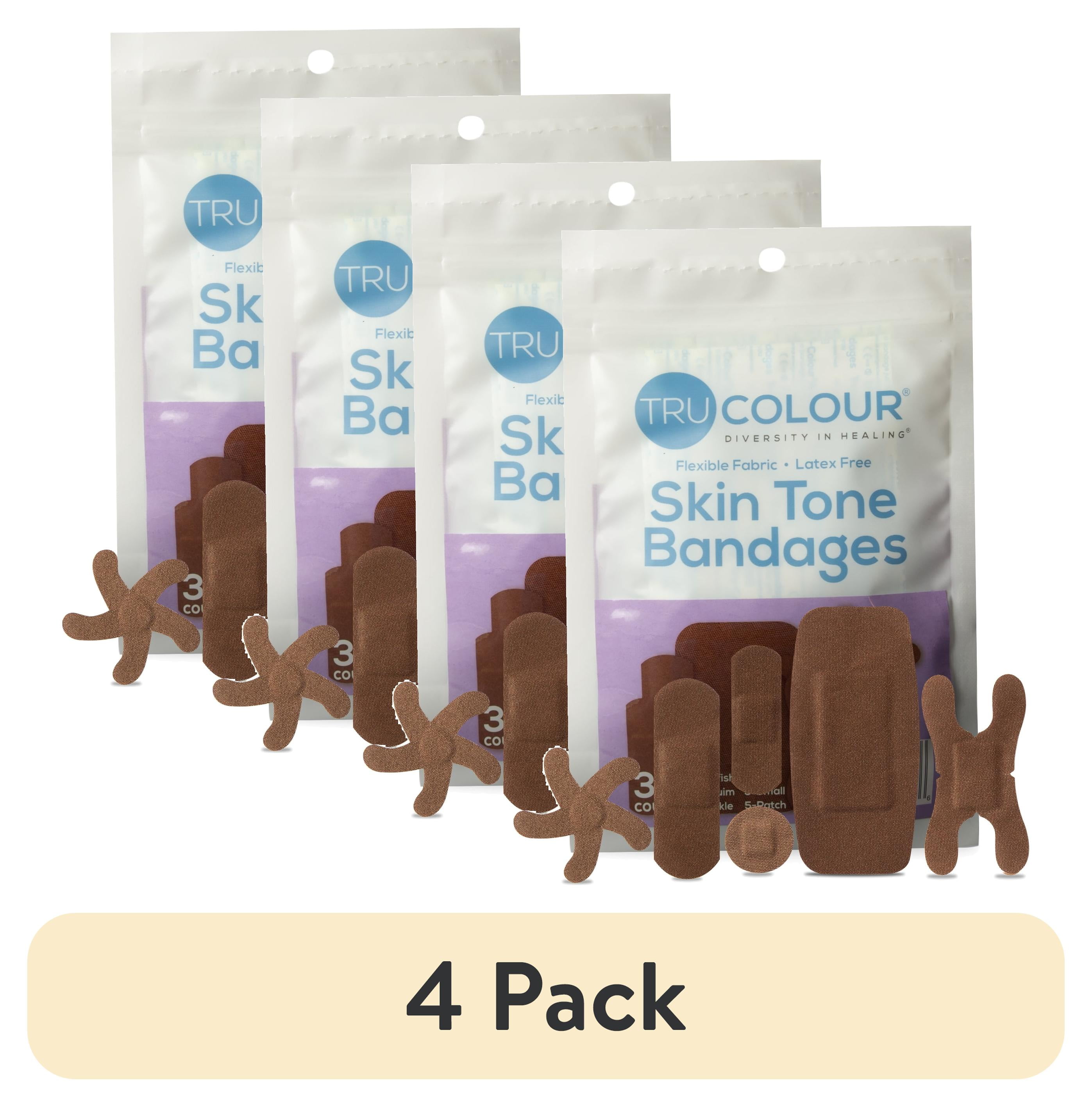 (4 pack) TruColour Skin Tone Bandages, Flexible, Assorted Shapes - Dark ...