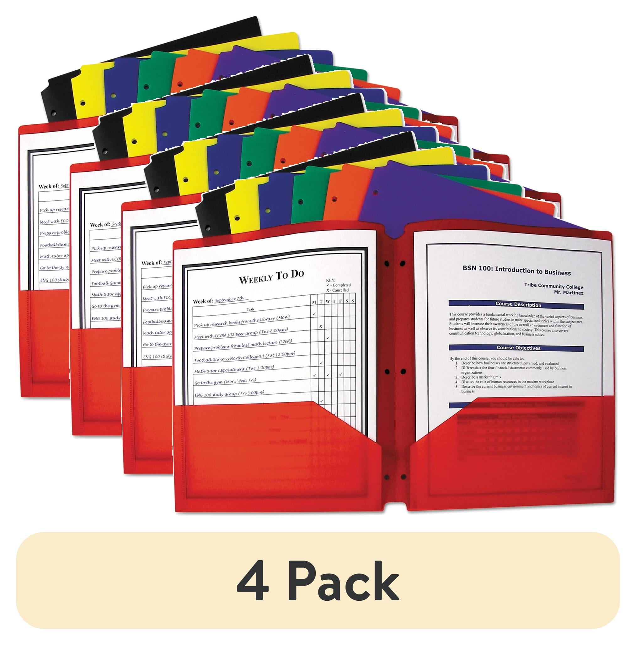 (4 pack) Two-Pocket Heavyweight Poly Portfolio Folder with Three-Hole ...