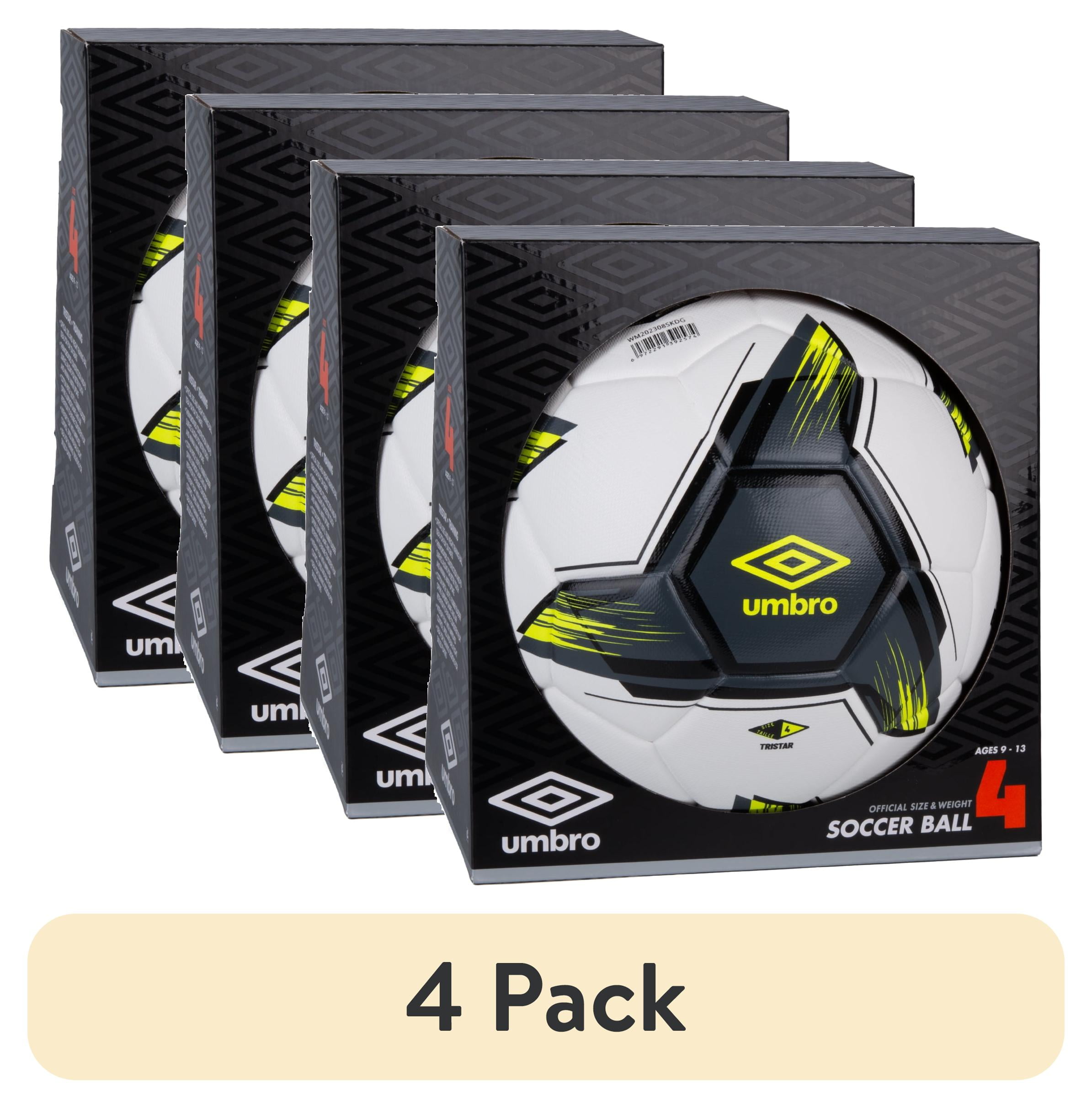 (4 pack) Umbro Tristar Size 4 Youth and Beginner Soccer Ball, White ...