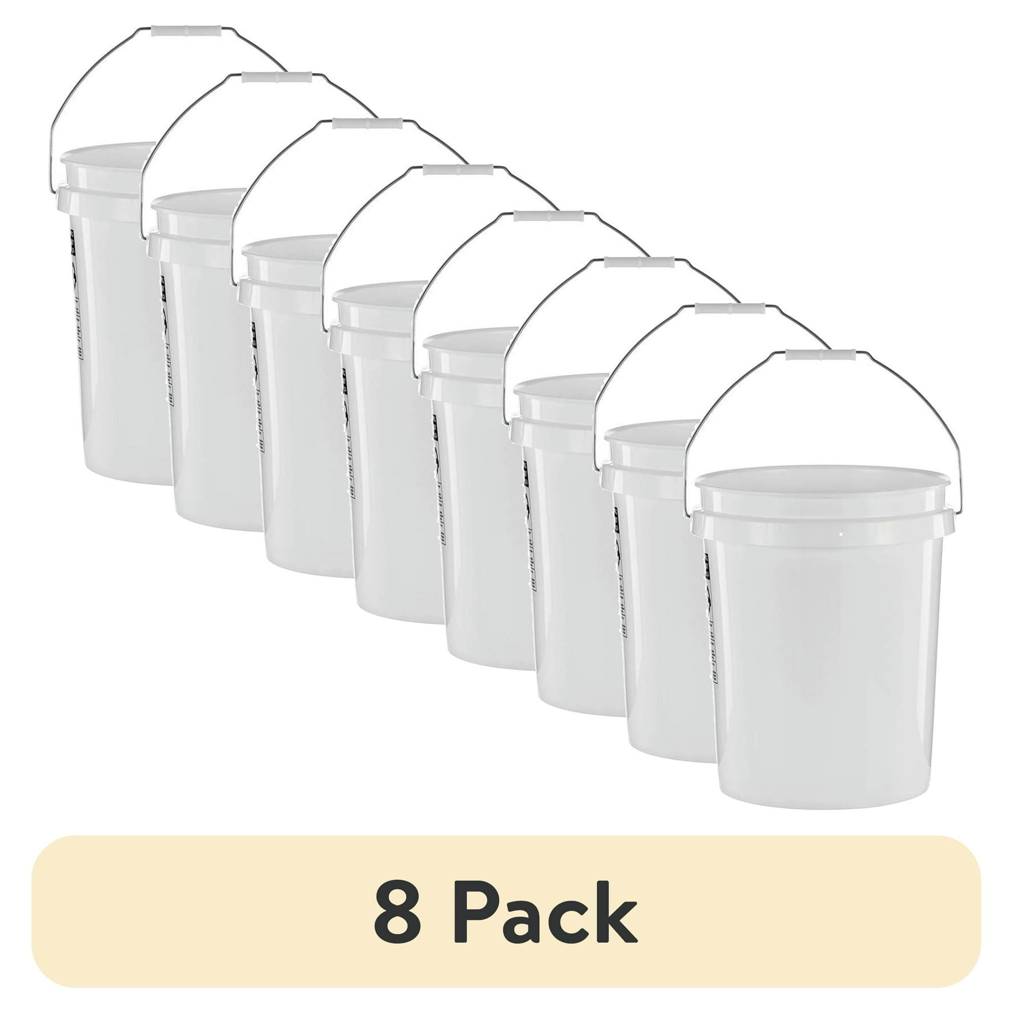 (4 pack) United 5 Gallon Round Utility Bucket, Handle, Plastic, White ...
