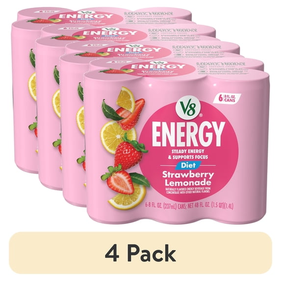 (4 pack) V8 Energy Diet Strawberry Lemonade Juice Energy Drink, 8 fl oz ...