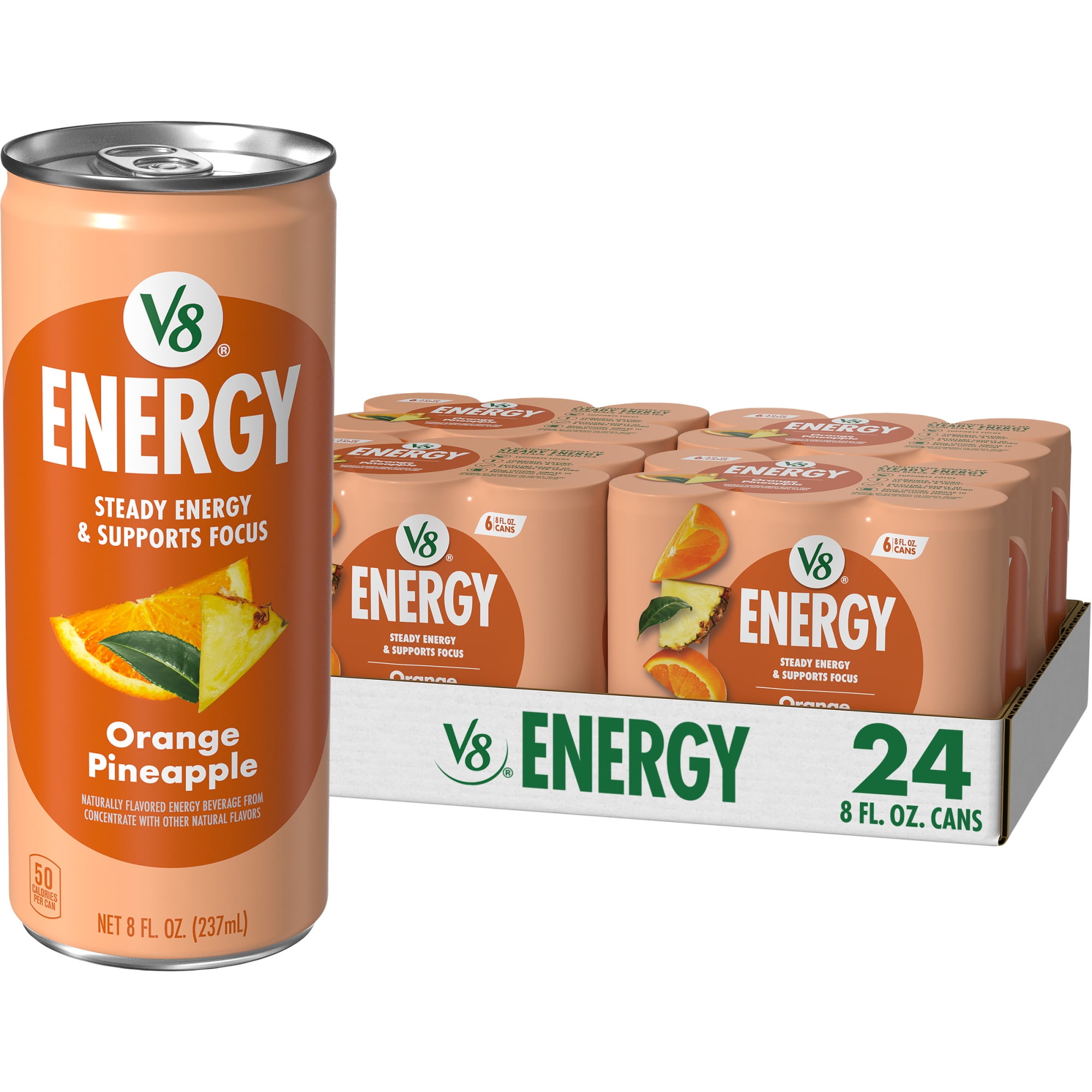 (4 pack) V8 Energy Orange Pineapple Energy Drink, 8 fl oz Can, 6 Pack ...