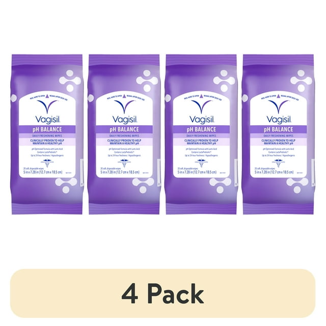 (4 pack) Vagisil PH Balance Daily Freshening Wipes for Feminine Hygiene ...