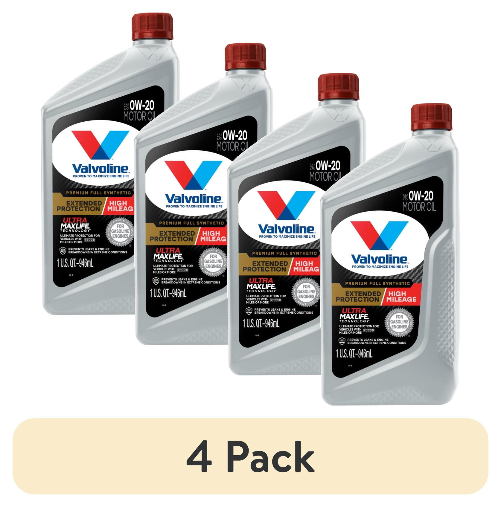 (4 pack) Valvoline Full Synthetic Extended Protection High Mileage 0W-20 Motor Oil 1 QT ...