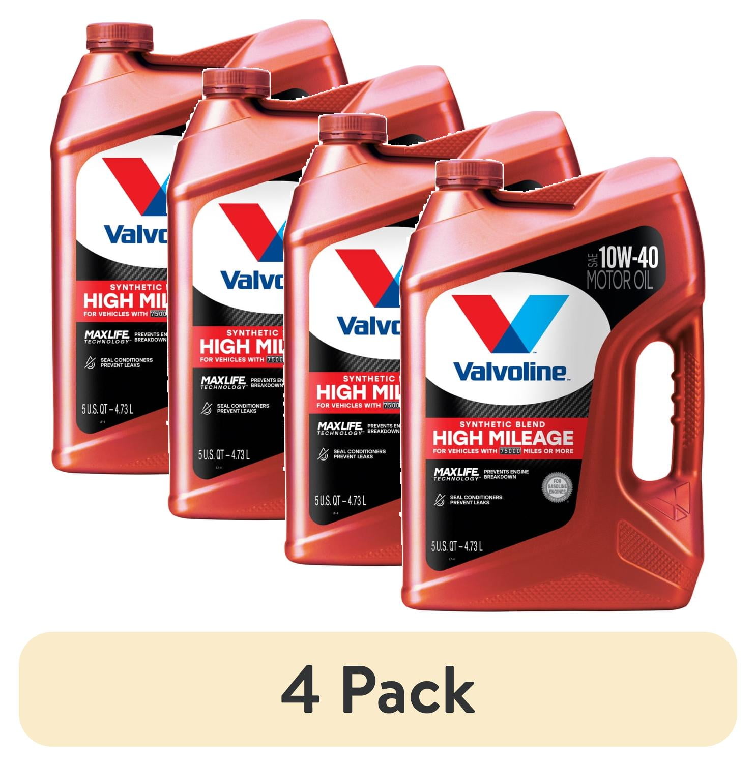 (4 pack) Valvoline High Mileage MaxLife 10W-40 Synthetic Blend Motor ...