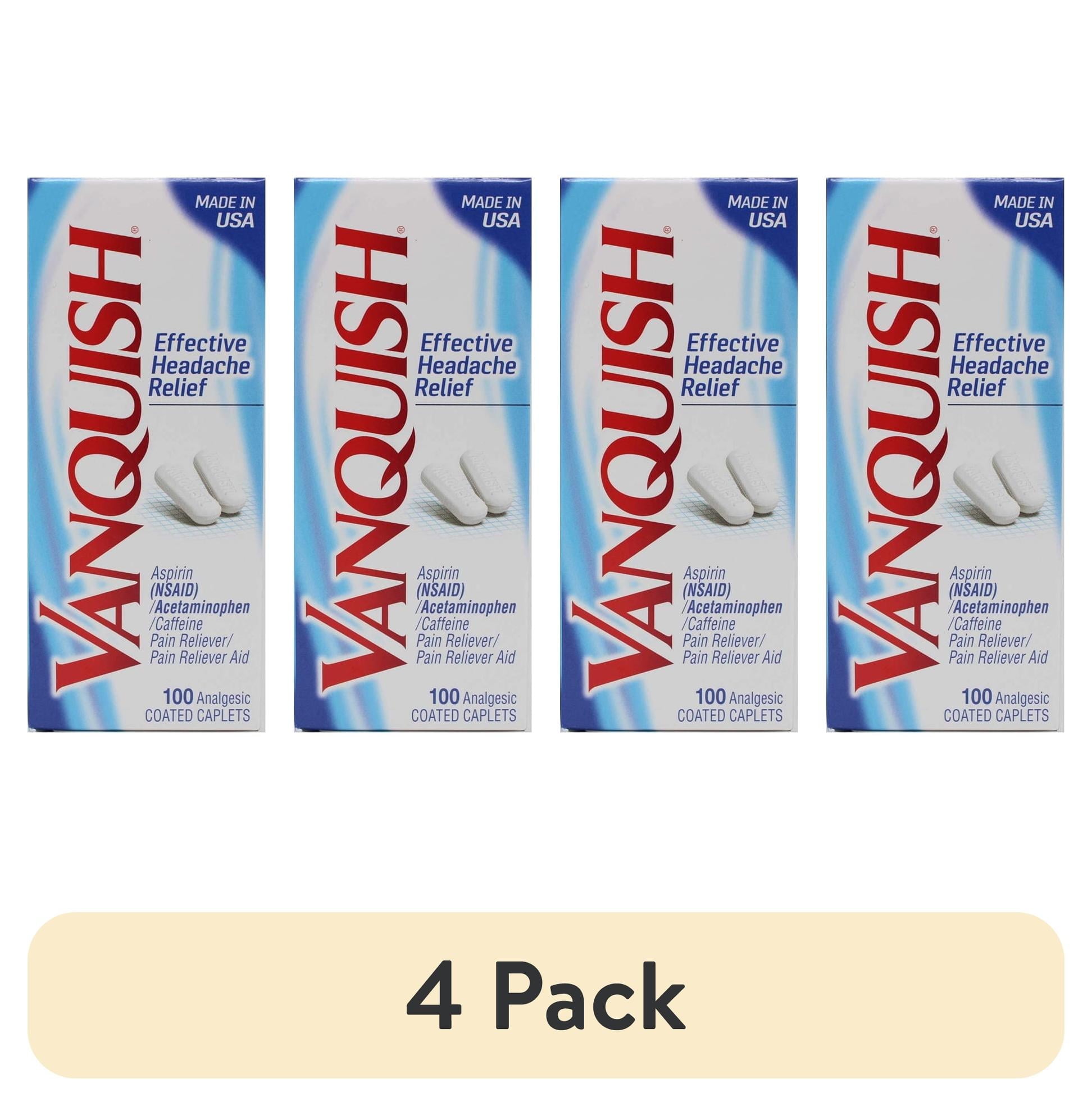 (4 pack) Vanquish Effective Headache Relief – Aspirin (NSAID), Acetaminophen, Caffeine, 100 ...