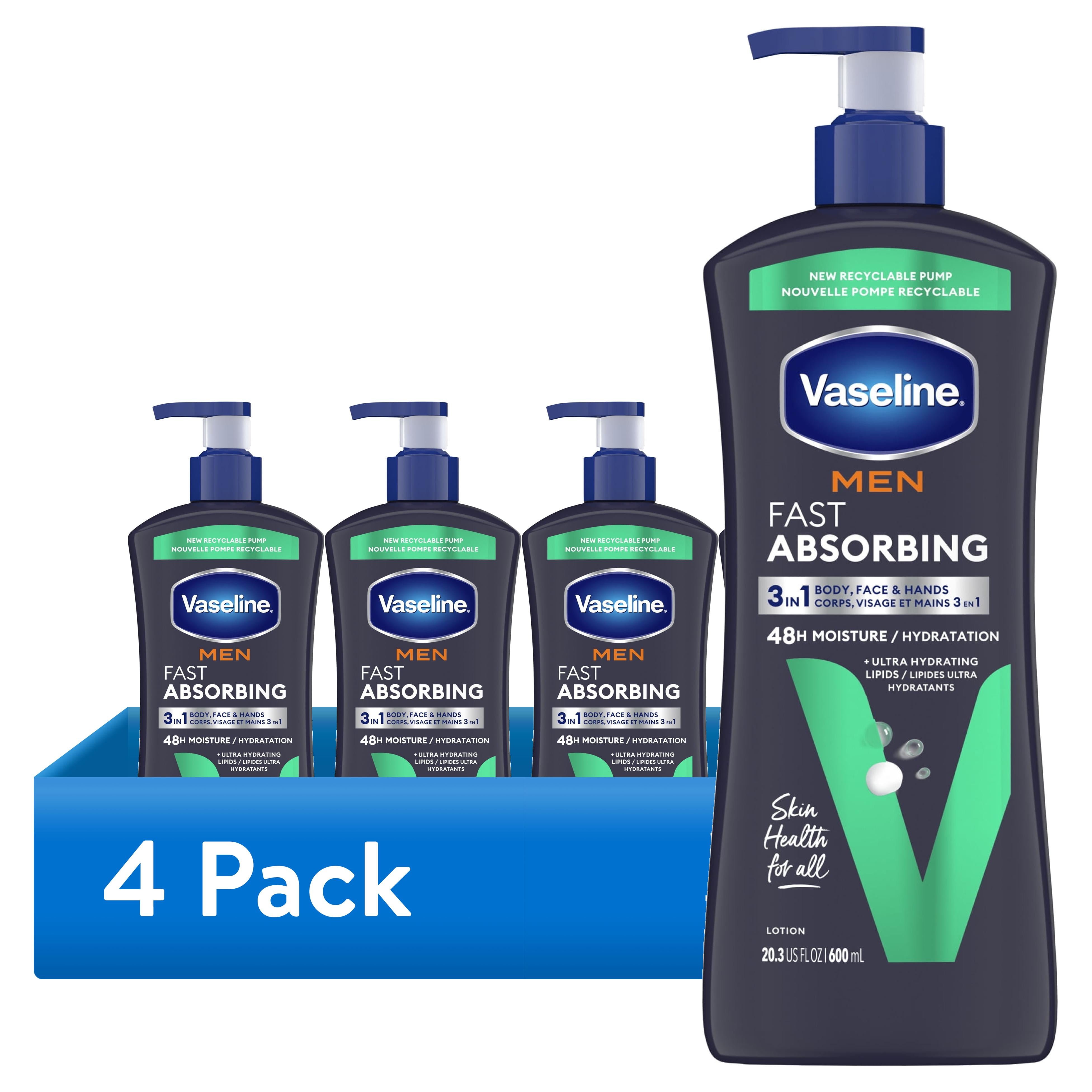 (4 pack) Vaseline Men Fast Absorbing 3-in-1 Face, Hands & Body Lotion ...