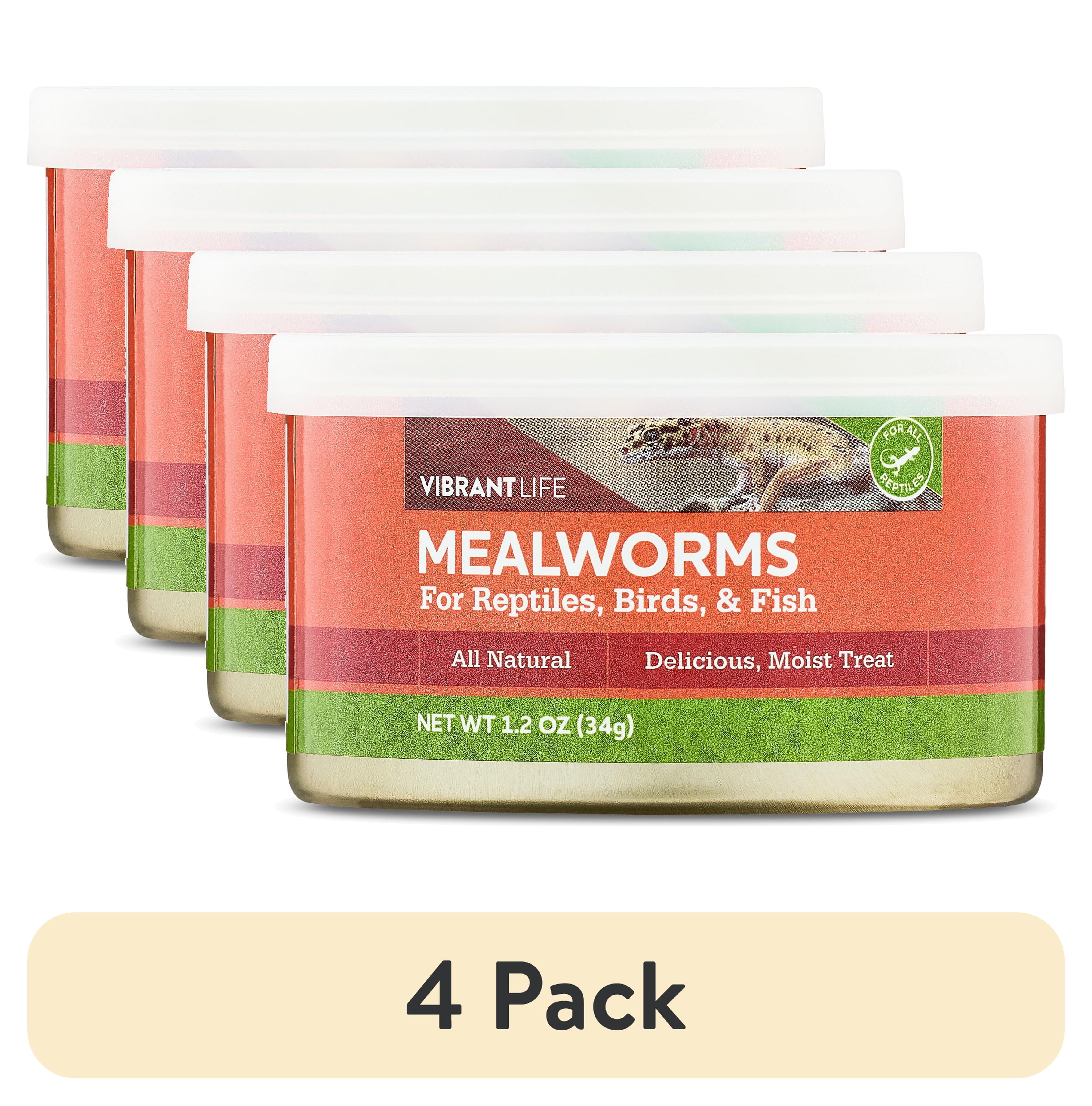 (4 pack) Vibrant Life Canned Mealworms for Reptiles, Birds & Fish, 1.2 ...