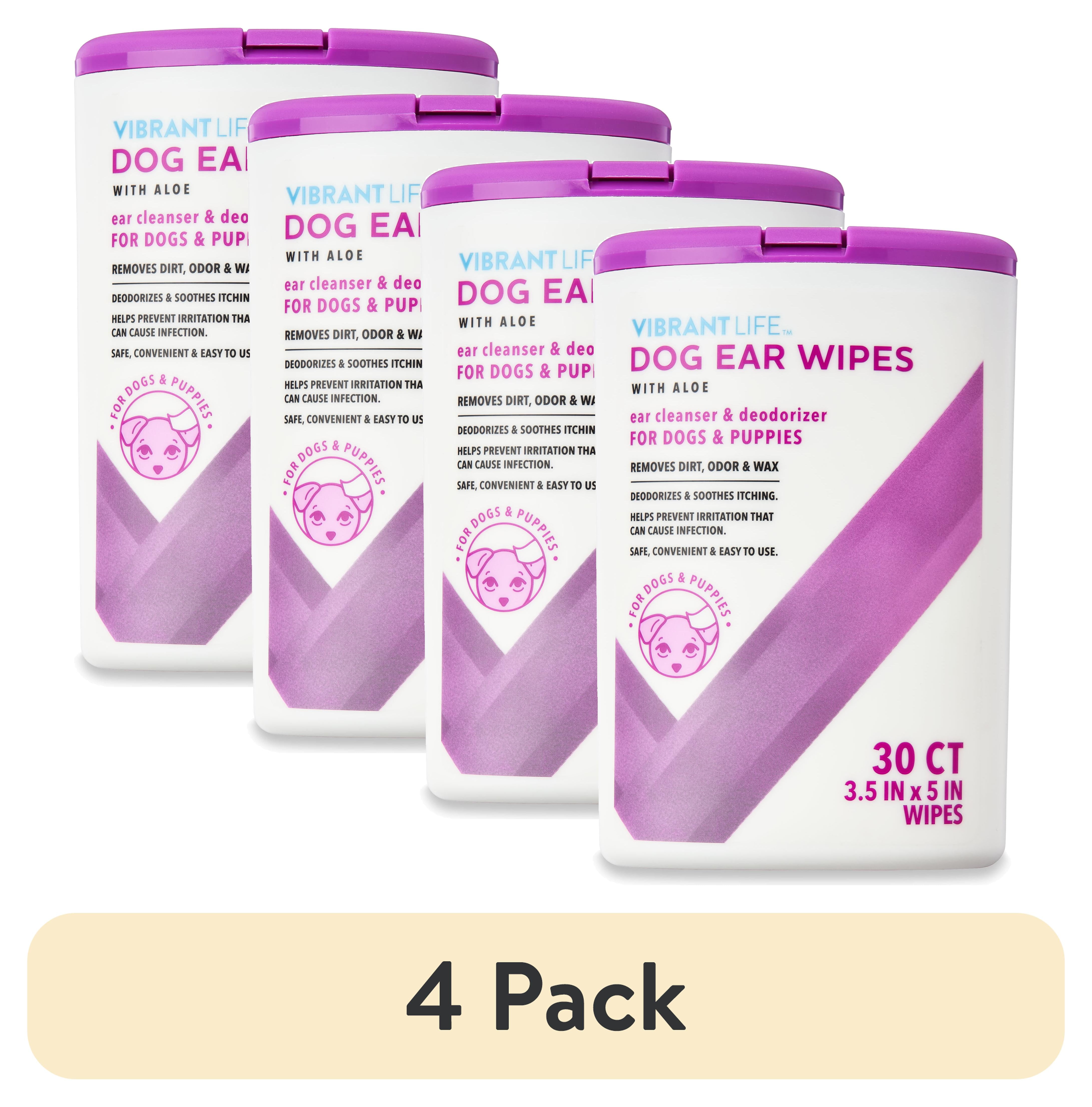 (4 pack) Vibrant Life Dog Ear Wipes with Aloe, 30 Count. Cleaning Dog ...
