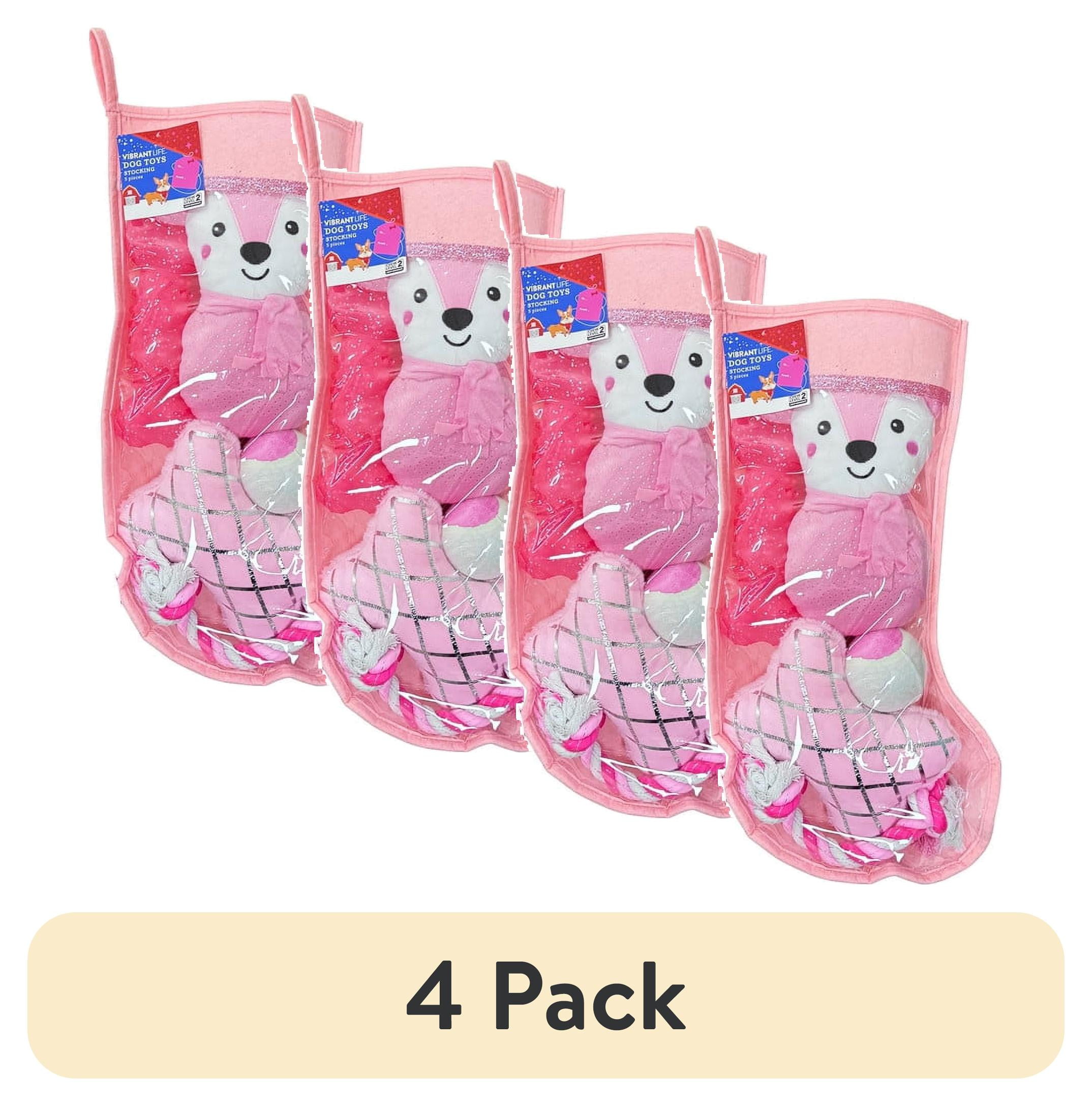 (4 pack) Vibrant Life Holiday 5-Piece Dog Toy Stocking Gift Set, Pink ...