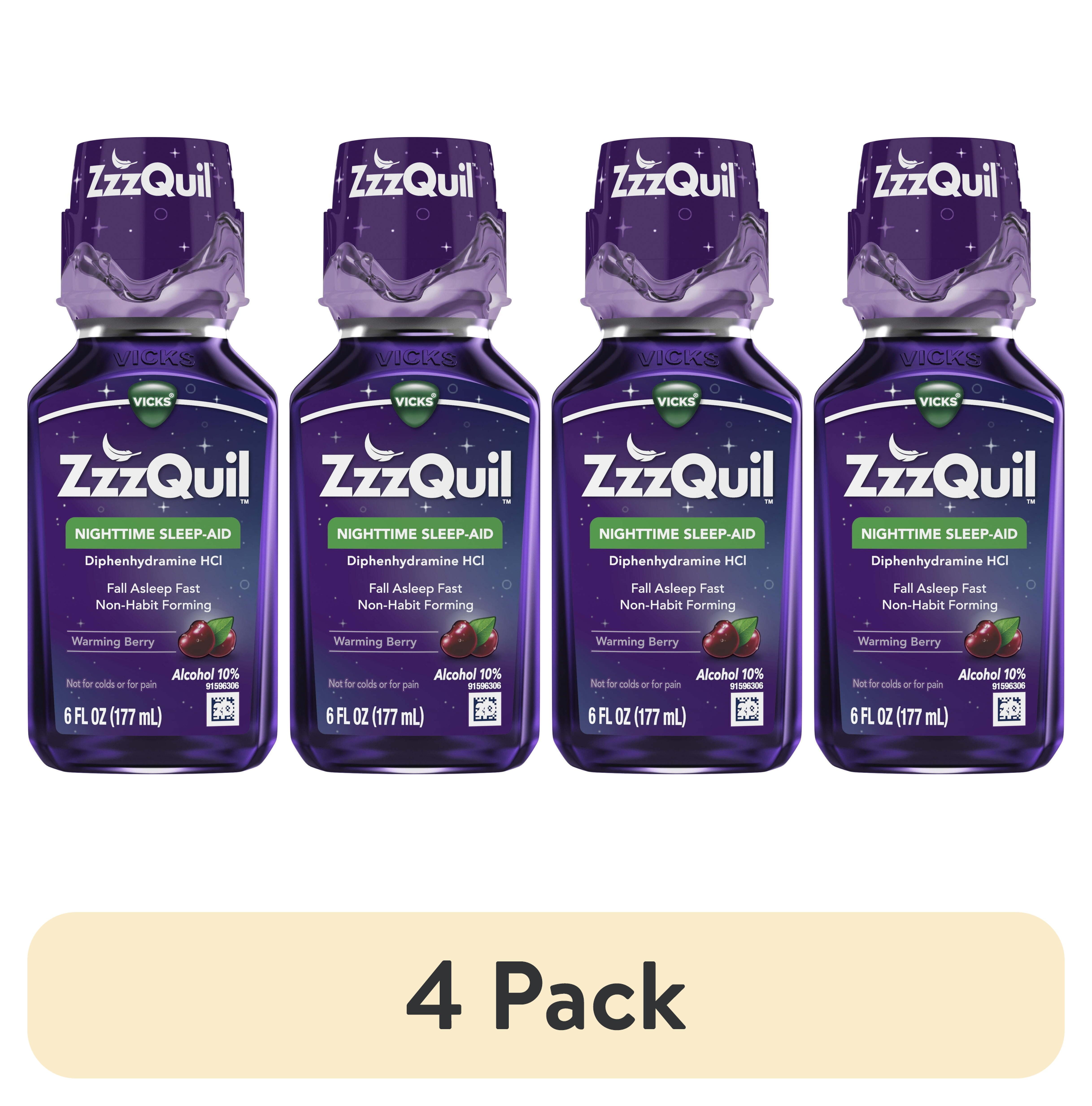 (4 pack) Vicks ZzzQuil Liquid Sleep Aid, Non-Habit Forming, Warming ...