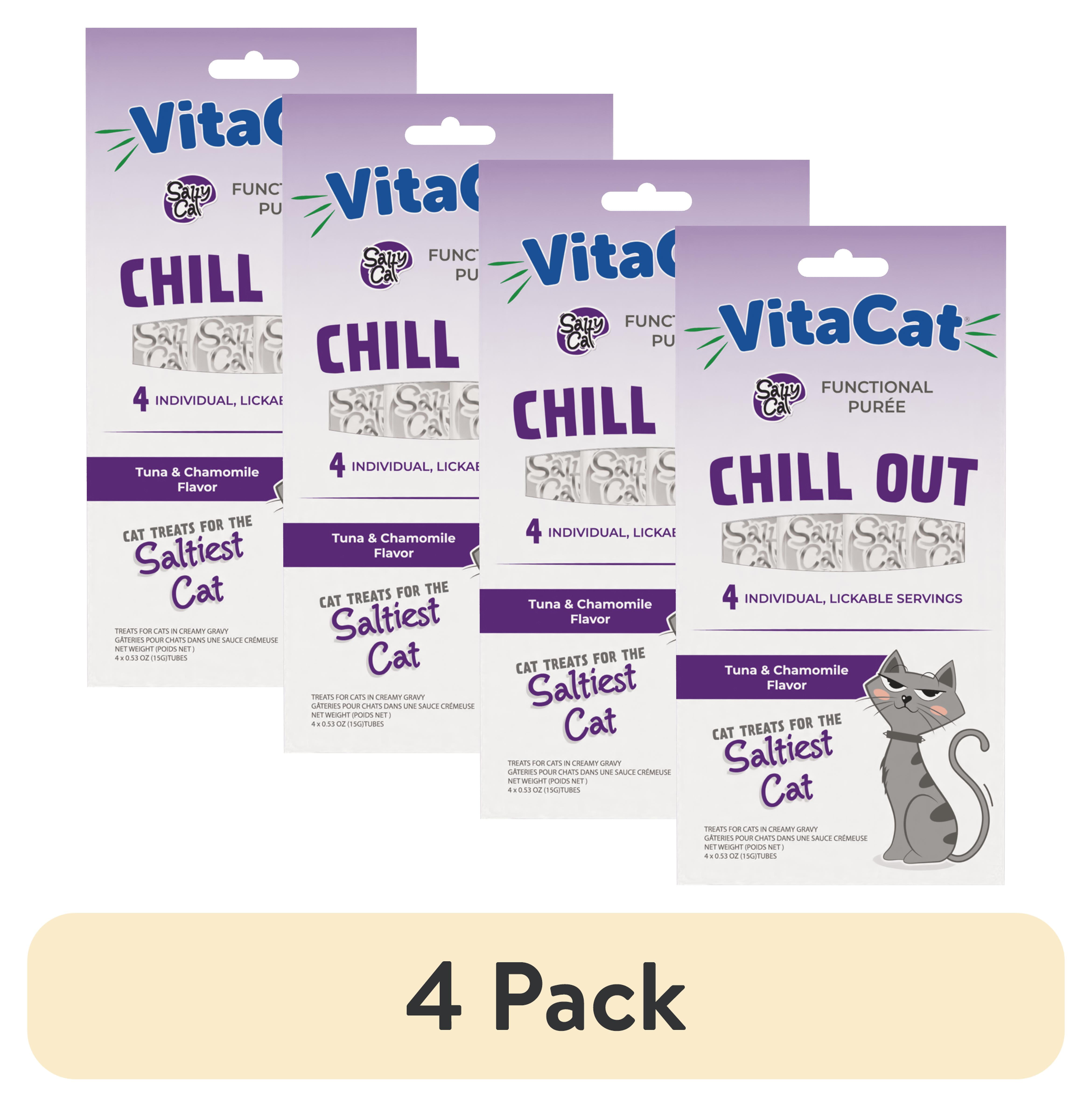(4 pack) VitaCat by Salty Cat Chill Out Tuna & Chamomile Flavor Creamy ...