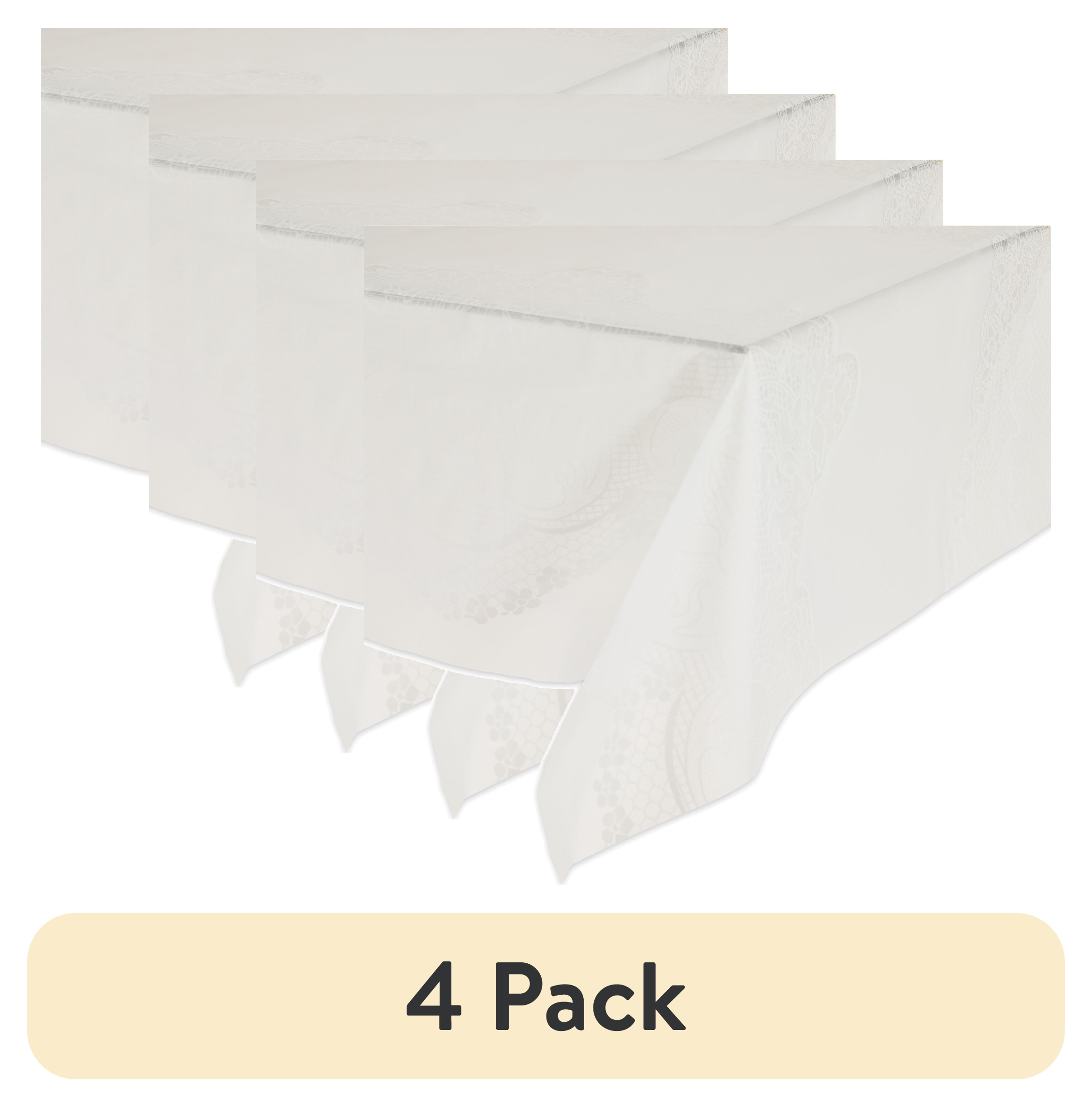 (4 pack) Rectangular 54" x 108" White Printed Lace Plastic Table Cover ...