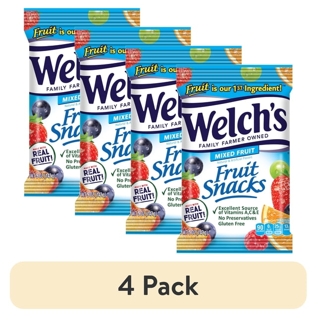(4 pack) Welch's Fruit Snacks Gluten-Free Mixed Fruit Soft Fruit Snacks ...