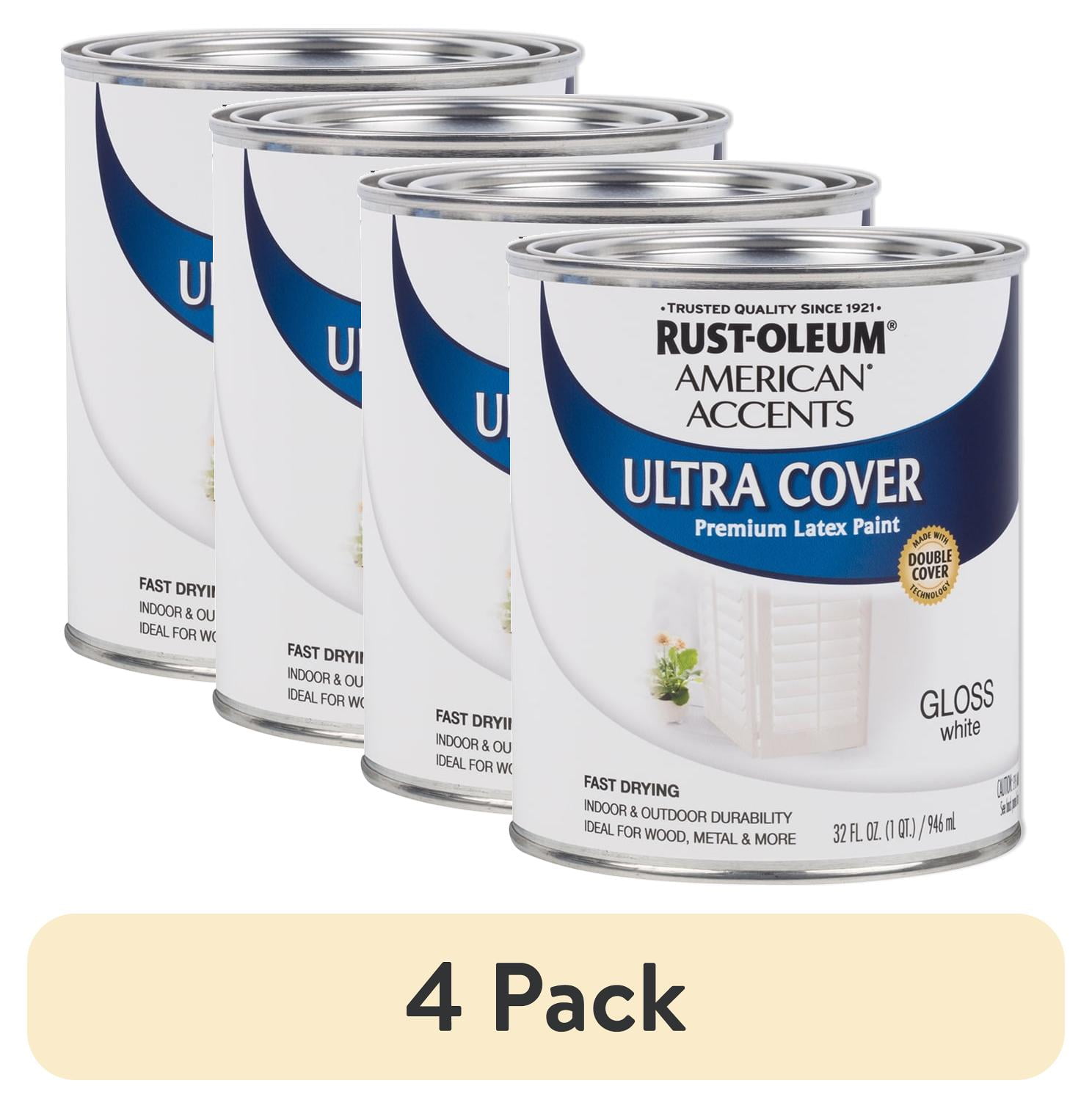 (4 pack) White, Rust-Oleum American Accents Ultra Cover Quart Gloss ...