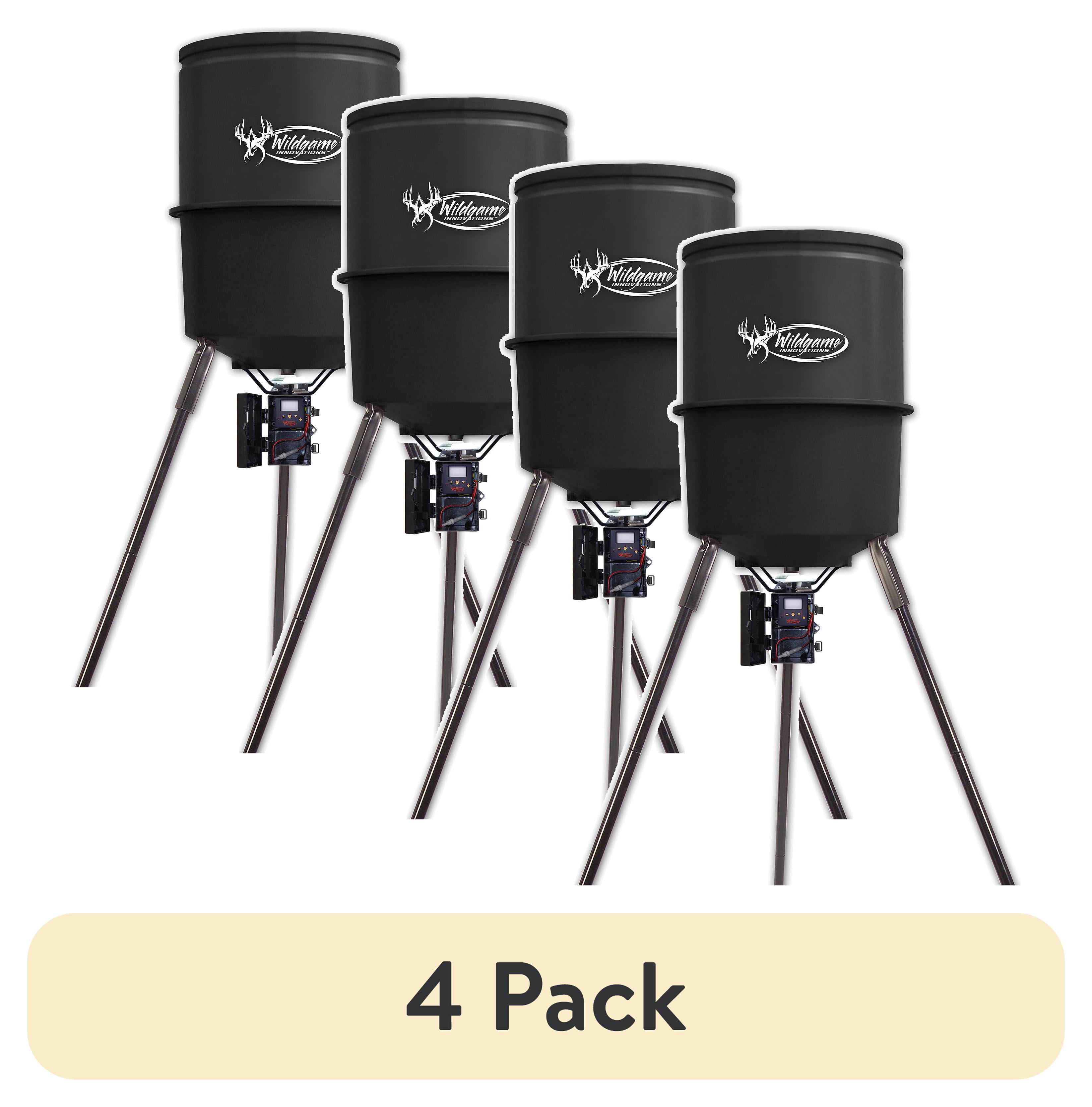 Wildgame Innovations 4 Pack Quick-Set Pro 30 Gallon Spin-Cast Feeder with Timer and Guard ...