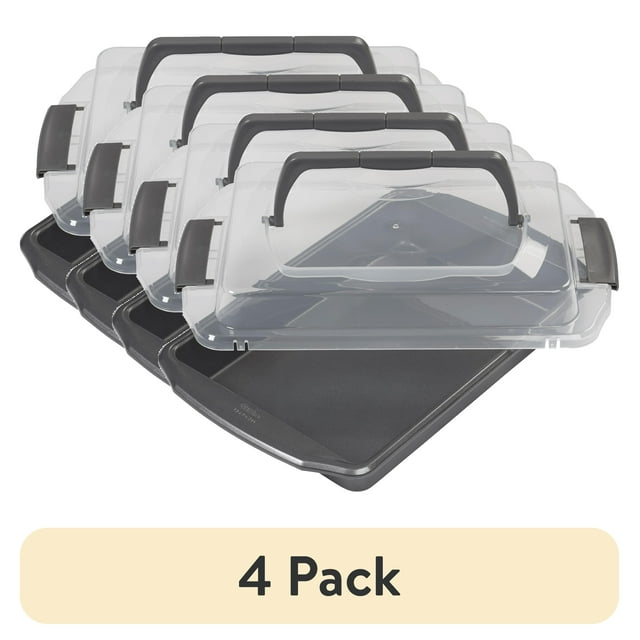 (4 pack) Wilton Bake It Better Steel Non-Stick Oblong Cake Pan with Lid ...