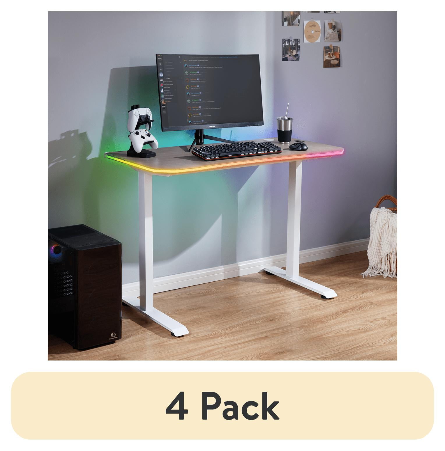 (4 pack) X Rocker Oka Adult Gaming Desk with RGB Lighting, White/Light ...