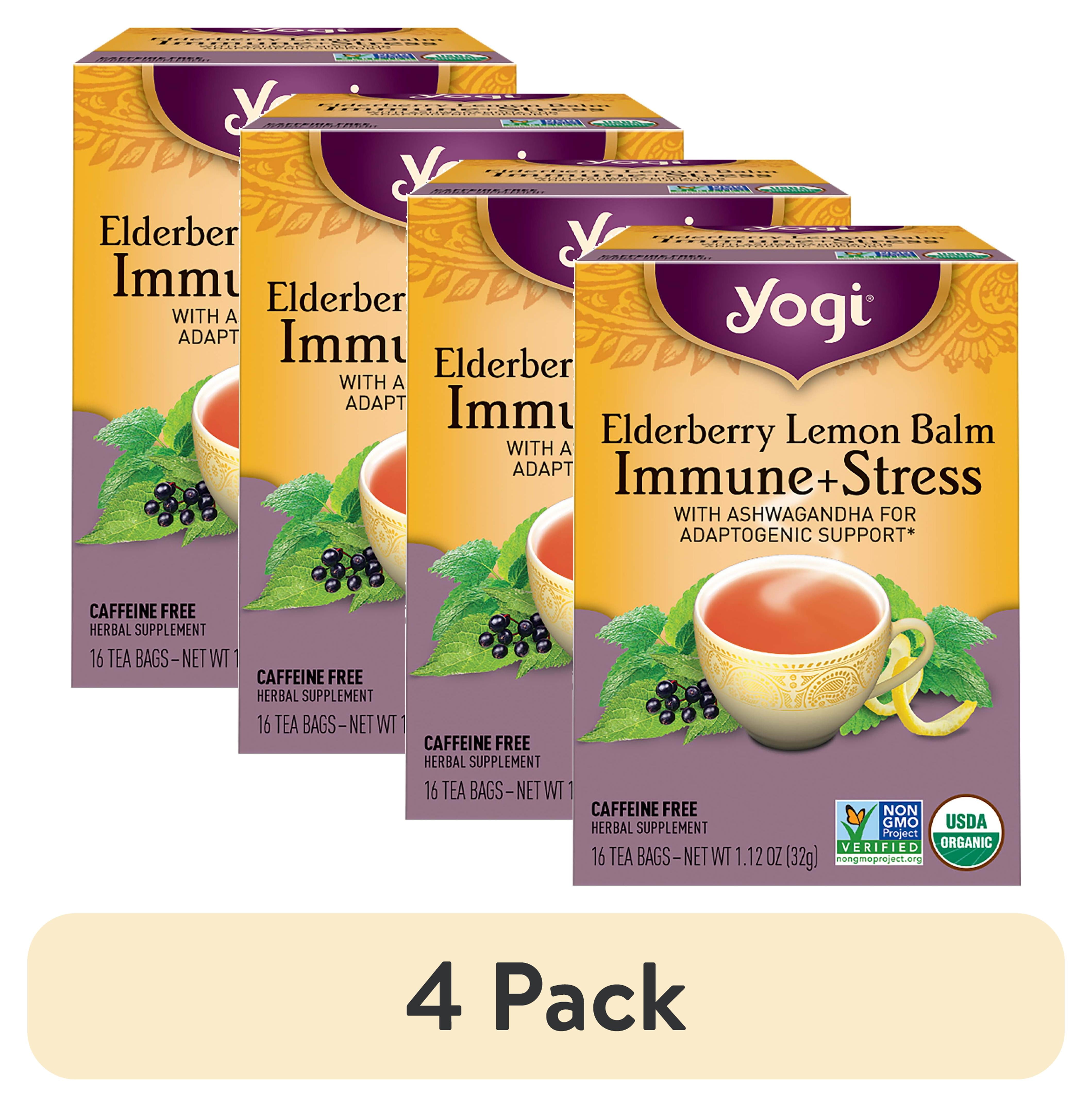 (4 pack) Yogi Tea Elderberry Lemon Balm Immune Plus Stress, Herbal Tea Bags, 16 Count - Walmart.com