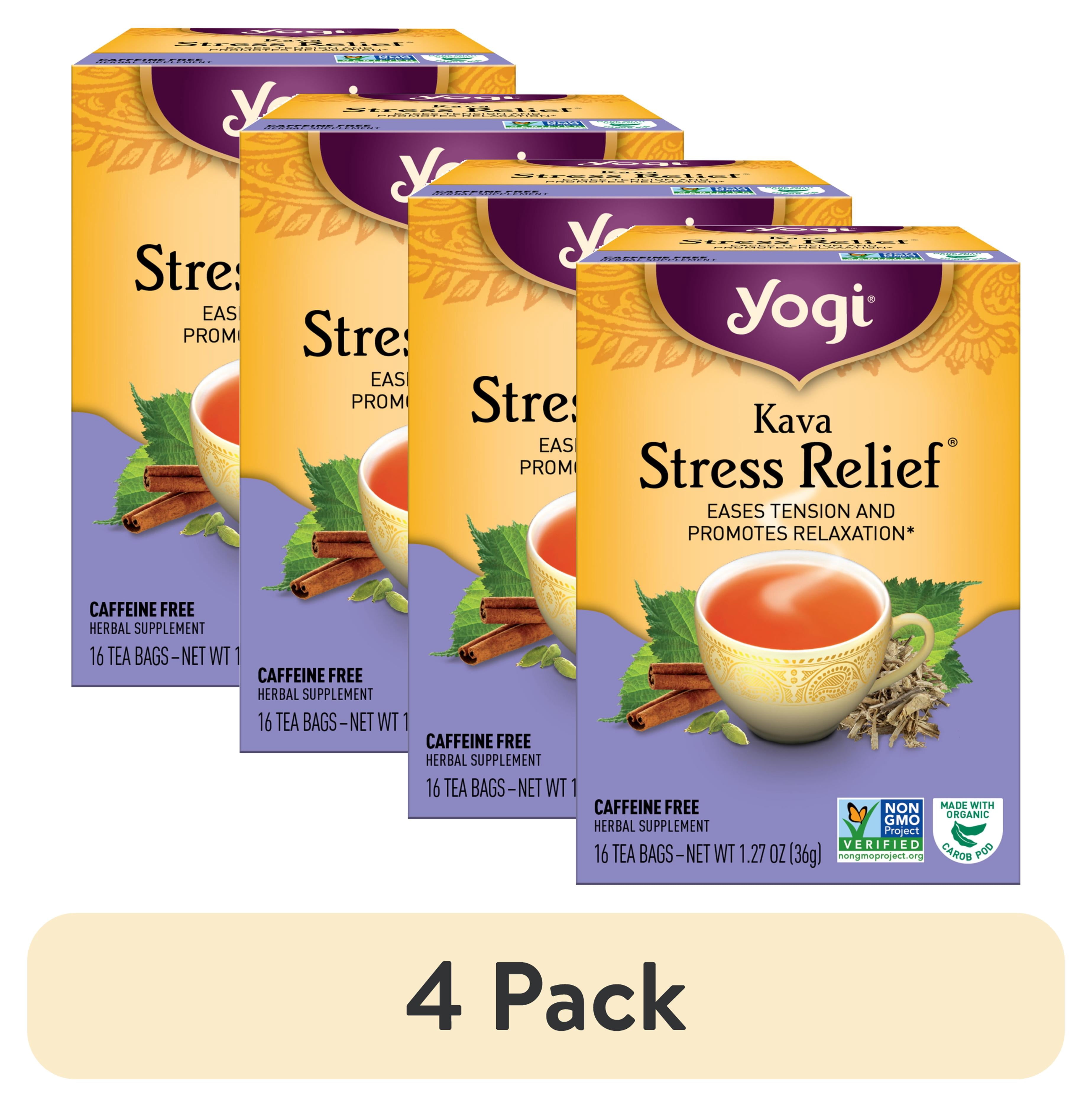 (4 pack) Yogi Tea Kava Stress Relief, Caffeine-Free Herbal Tea Bags, 16 ...