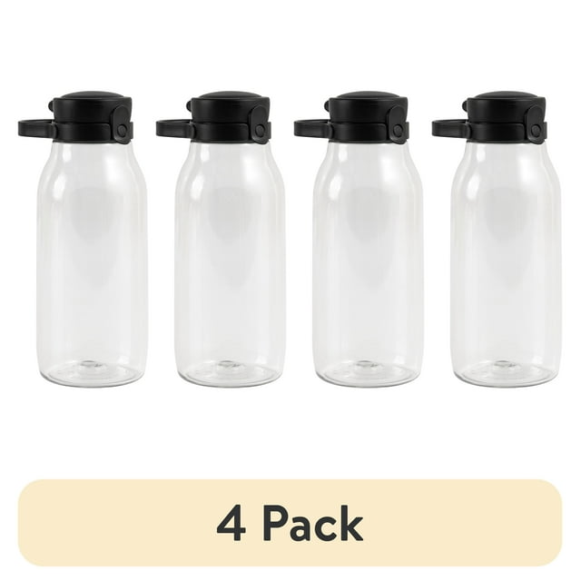 (4 pack) Your Zone 16 Fluid oz Plastic Water Bottle with Flip Top Chug Lid, No Straw, Clear with ...