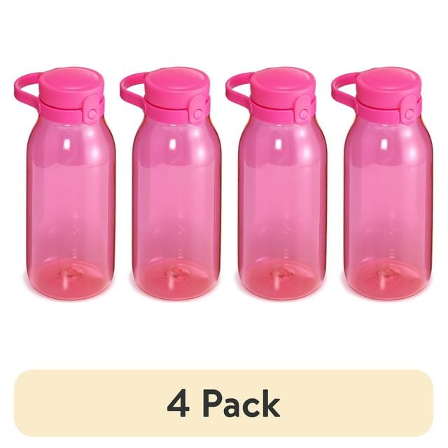 (4 pack) Your Zone 16 Fluid oz Plastic Water Bottle with Flip Top Chug Lid, No Straw, Pink ...