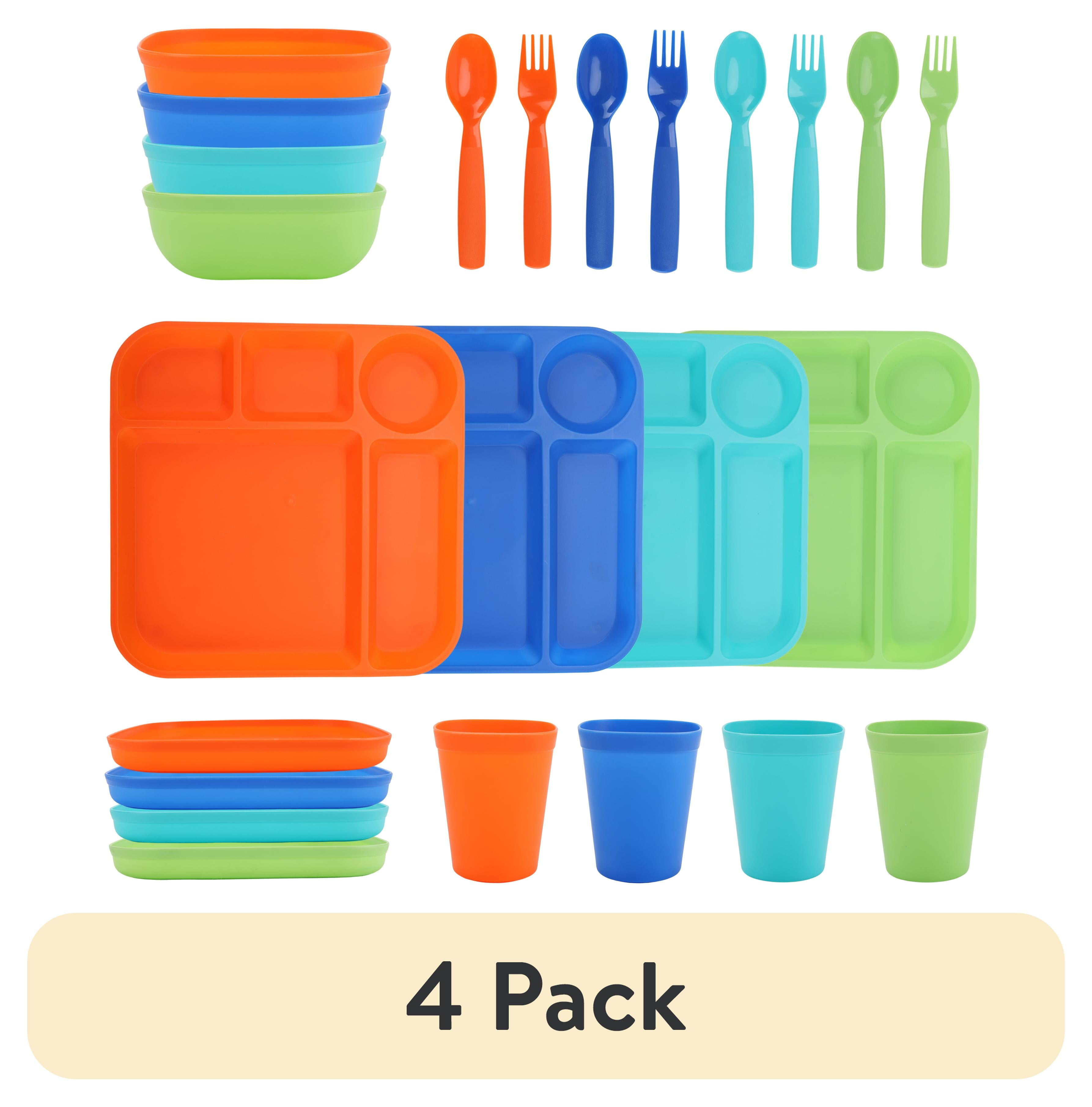 (4 pack) Your Zone 24-Piece Plastic Kids Dinnerware Set with 4 Trays ...