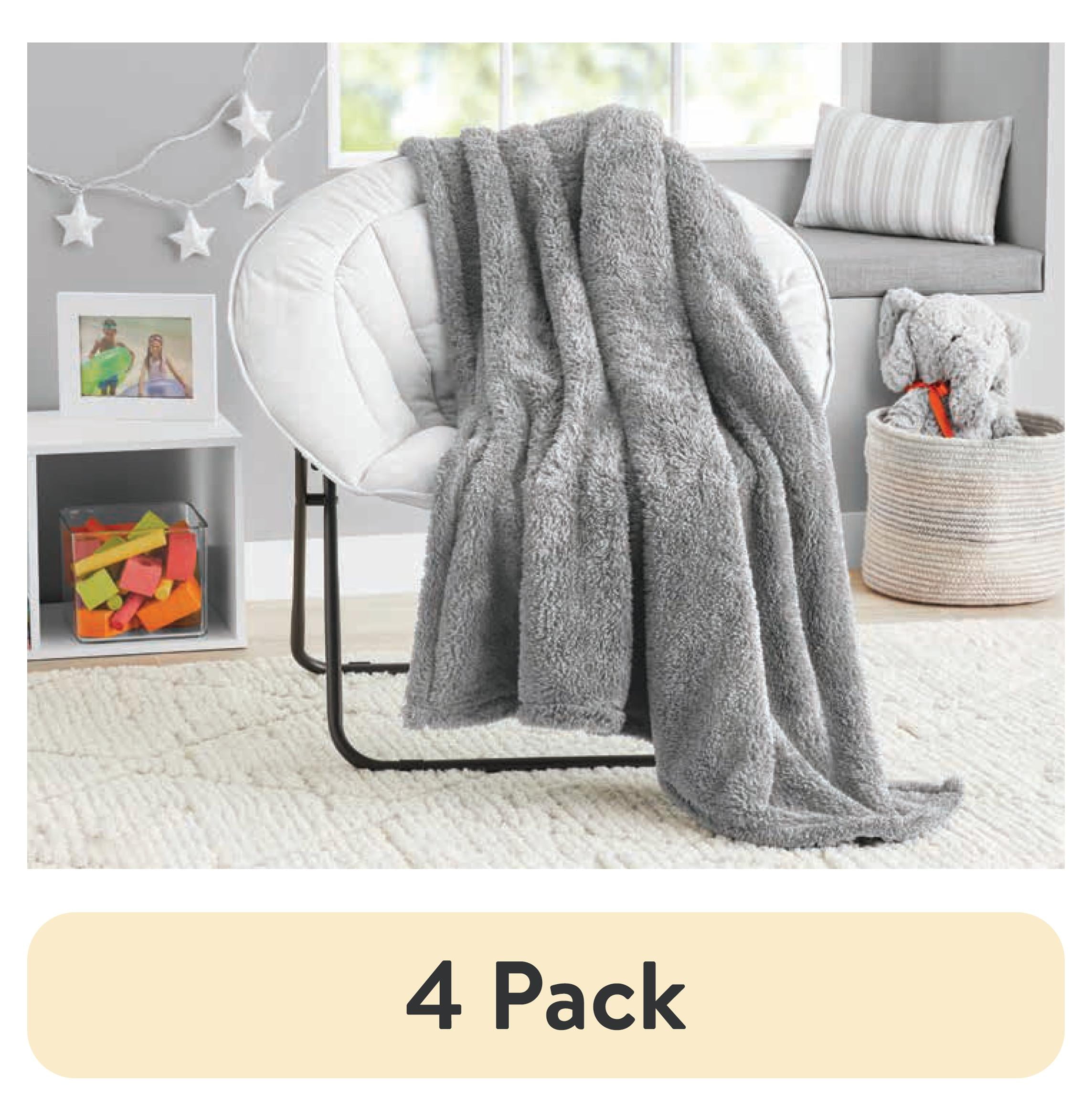 (4 pack) Your Zone Soft, Gray, Oversized, Fuzzy Throw Blanket for Kids ...