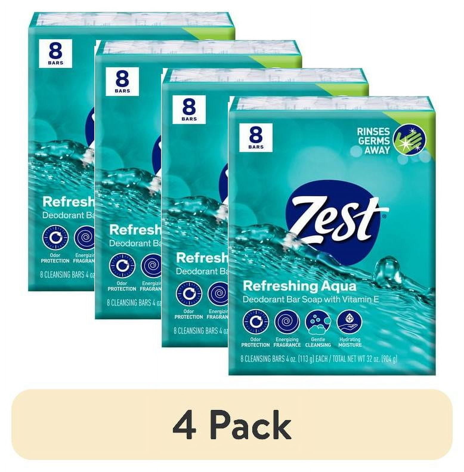 (4 pack) Zest Deodorant Bar Soap, Hydrating Moisture for All Skin Types, Aqua, 4 oz, 8 Bars ...