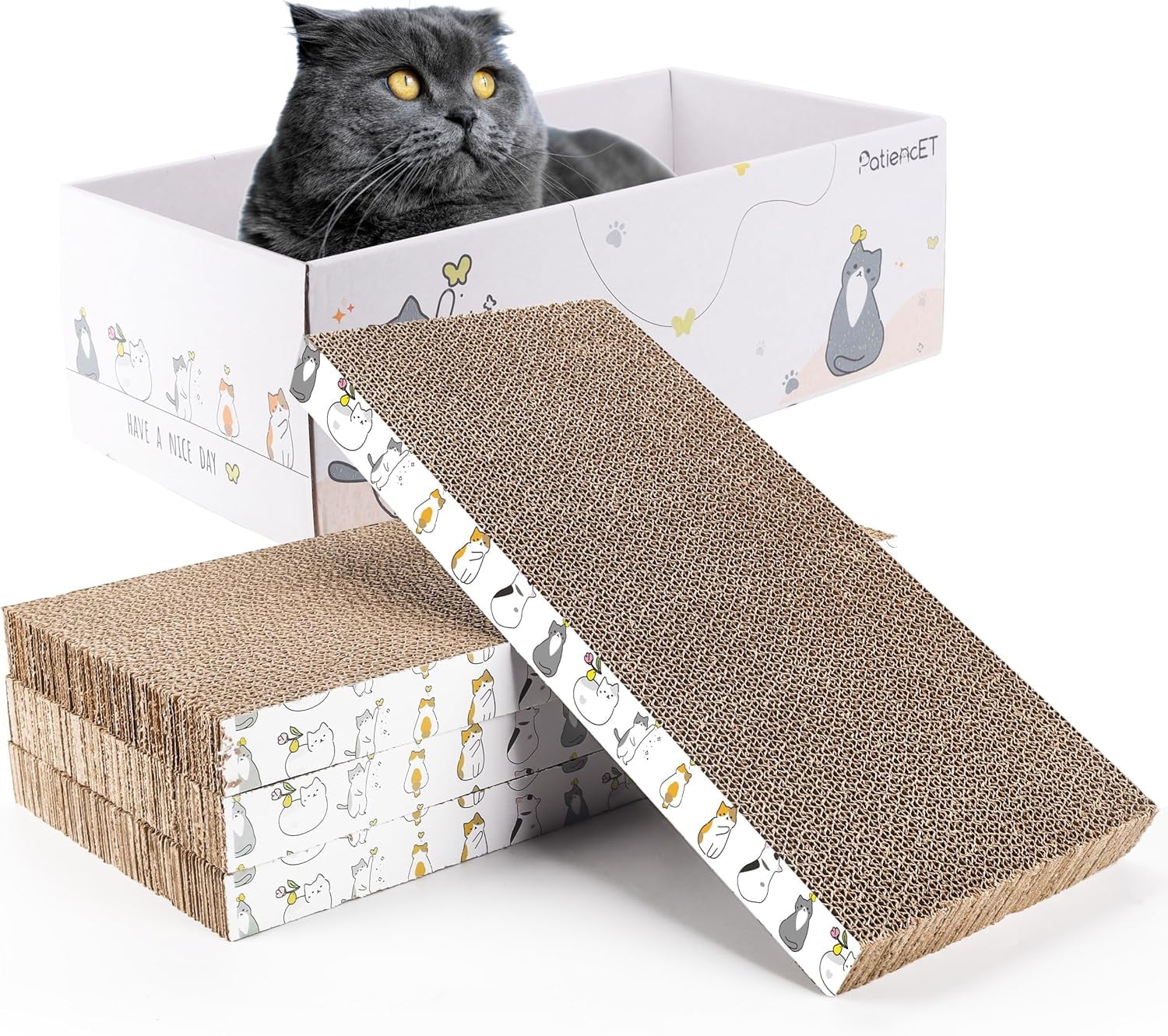 4-pack cat scratching posts with box, cardboard scratching posts for ...