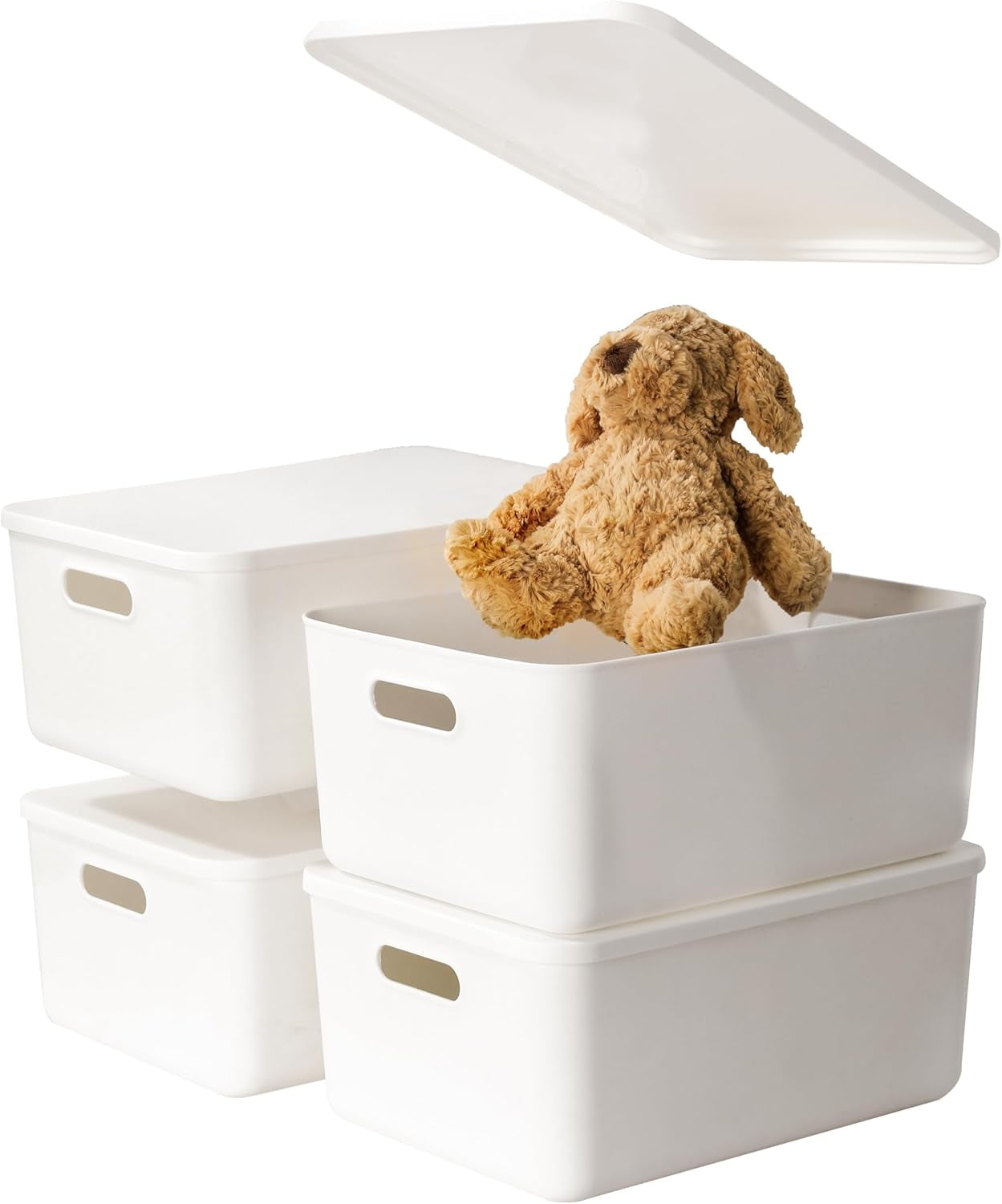4 pack large plastic White storage bins Baskets, Toy Box Chest with ...