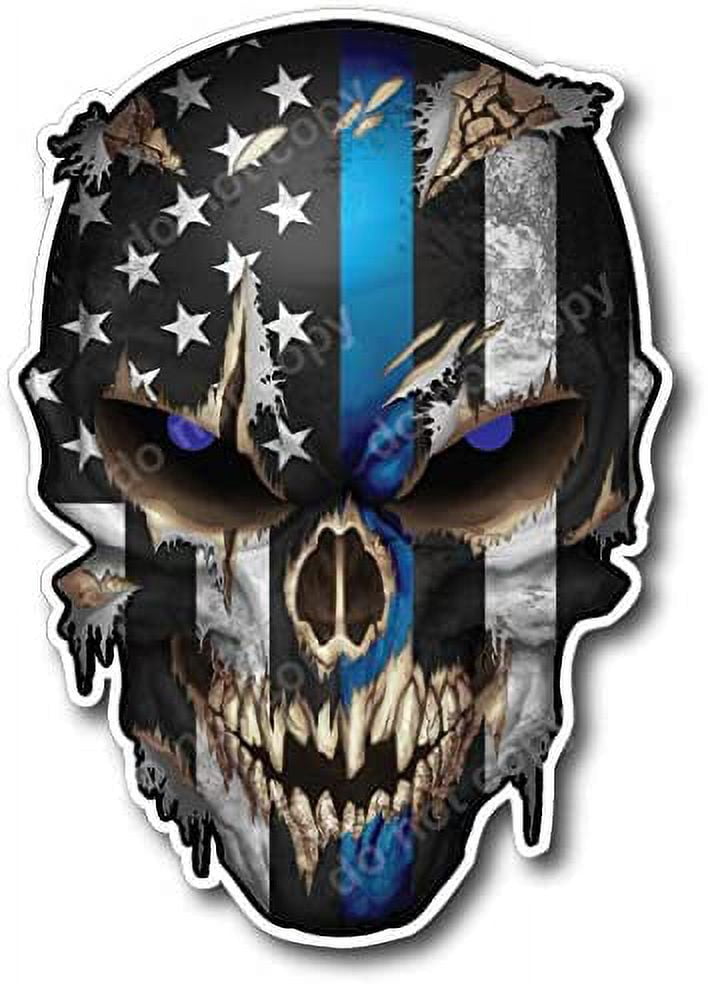 4 pack of Thin Blue Line Skull 3M Decal vinyl stickers to show support ...