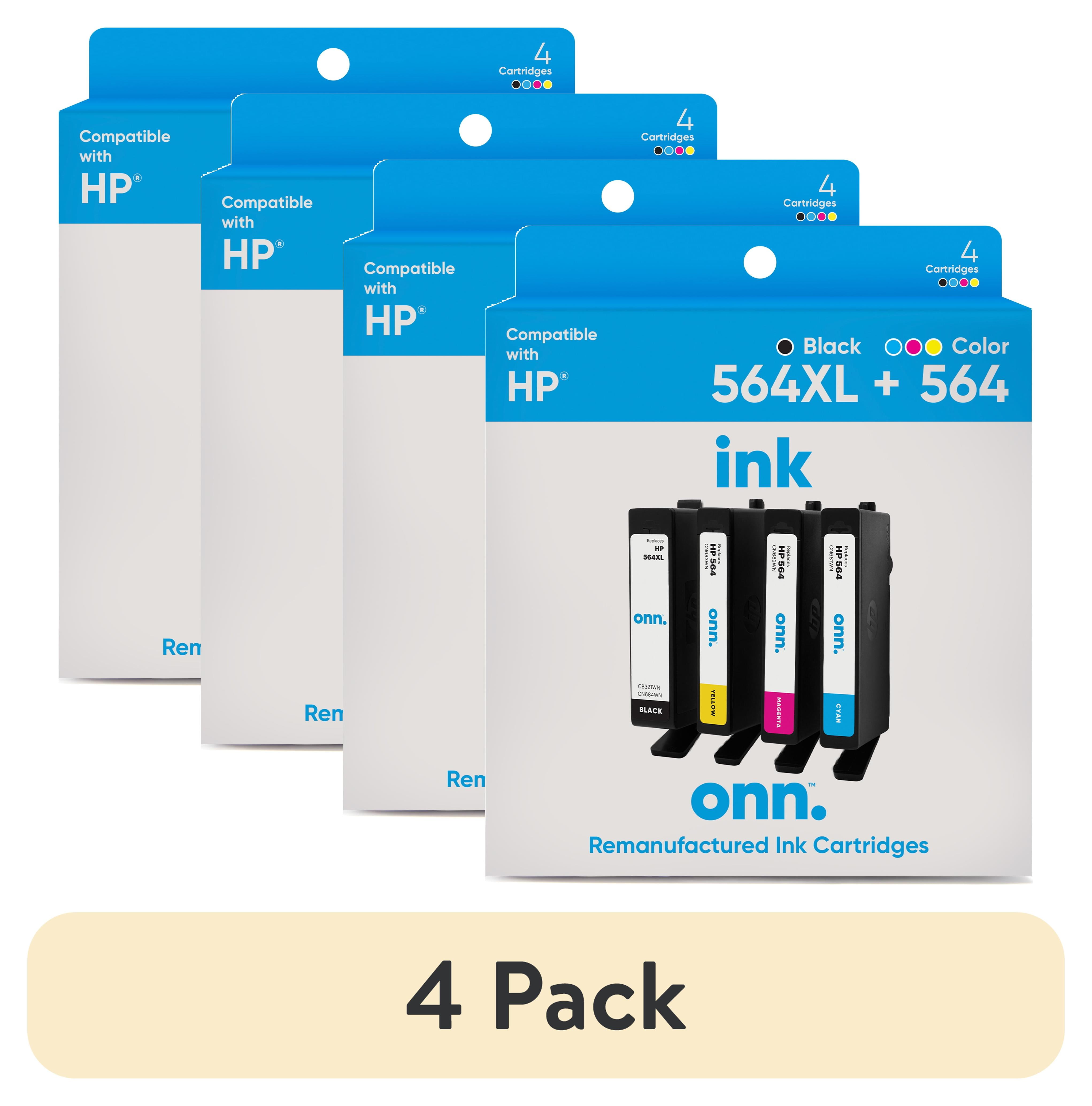 (4 pack) onn HP 564XL + 564 Printer Ink Cartridge, Black and Tri-Color ...