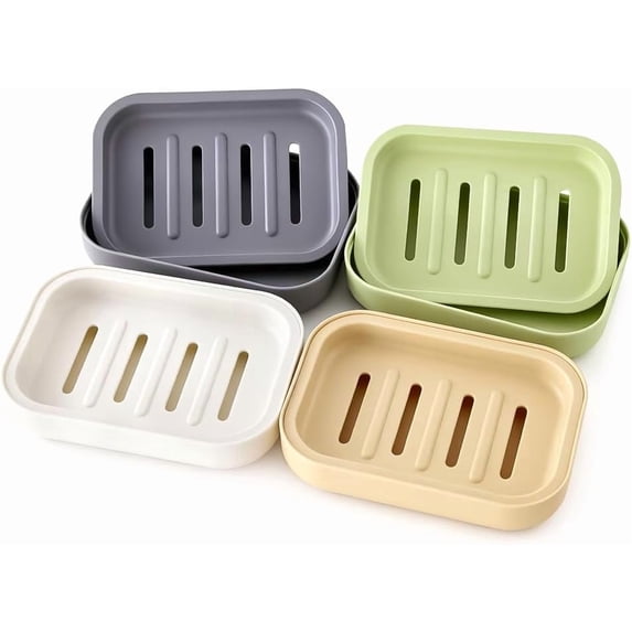 4-pack plastic soap dish, double-layer soap container drainage soap ...