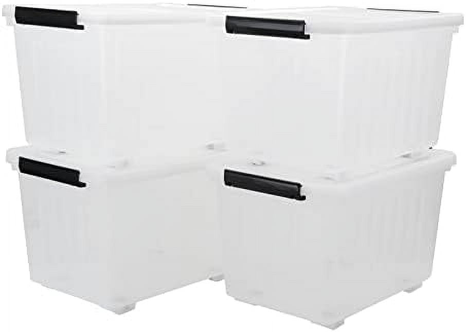 4-pack plastic storage box, 50 l clear large storage bin with wheels ...