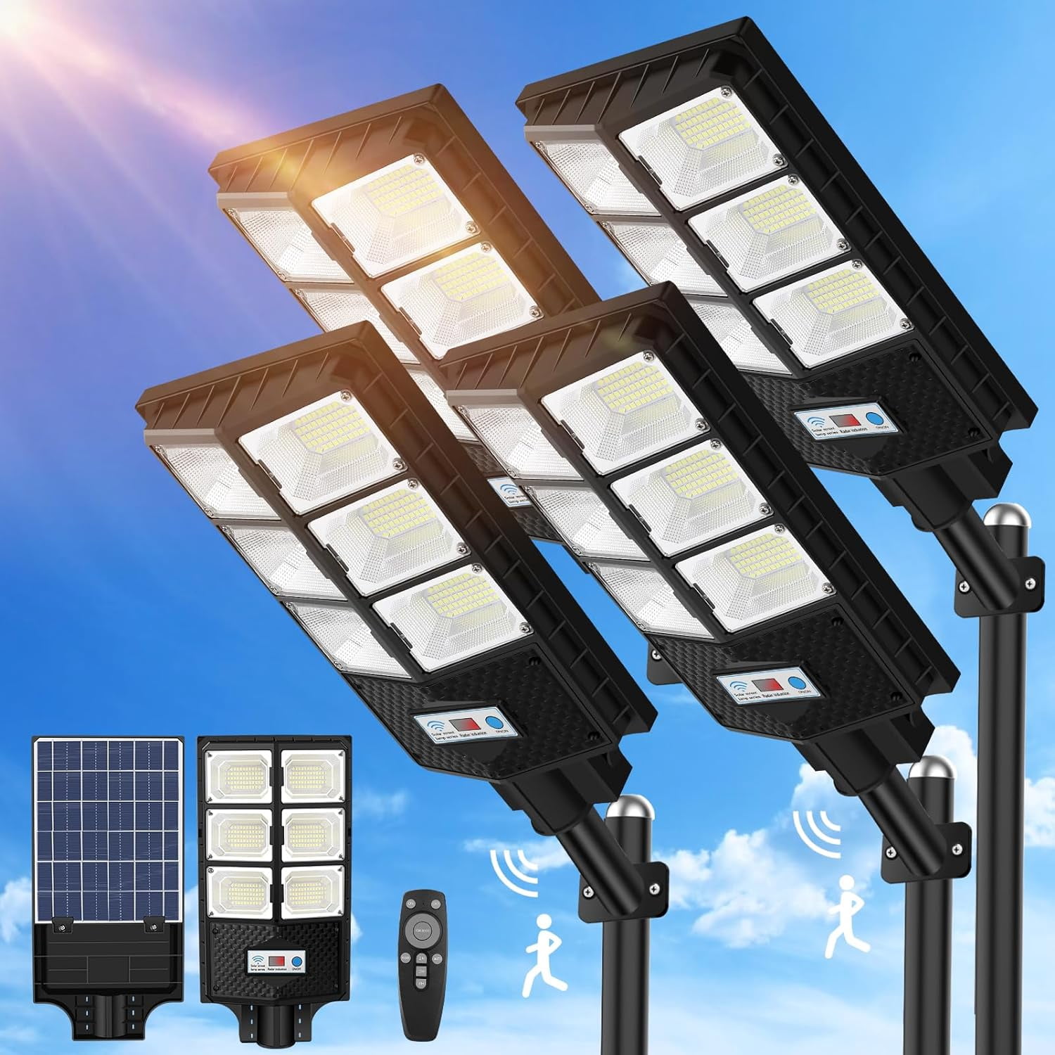 4-pack solar street lights - outdoor waterproof, 650010000 lumens solar ...