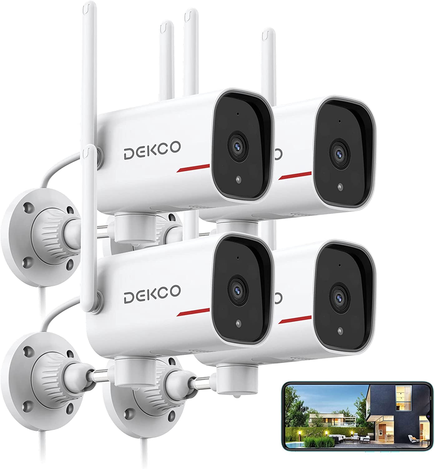 4 pack wired home security cameras outdoor, with 2 color night vision ...