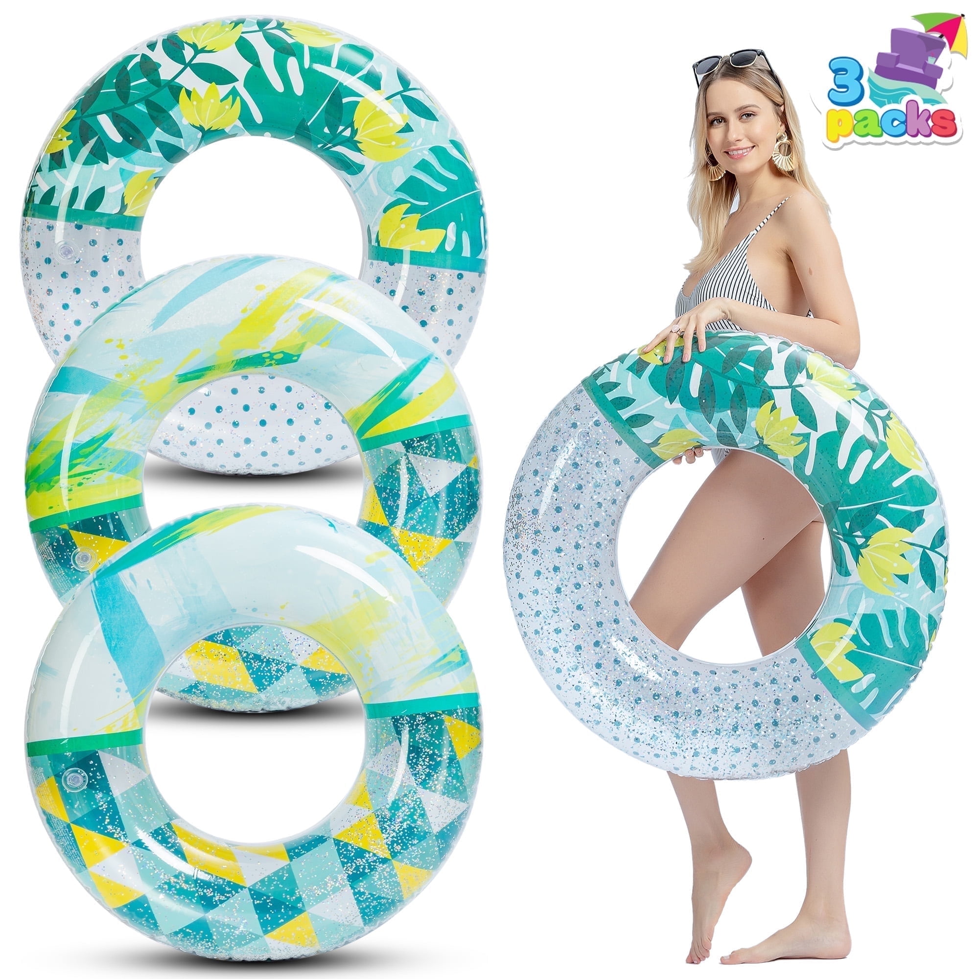 4 packs 32'' inflatable pool floats fruit tube rings, fruit pool tubes, pool floaties toys ...