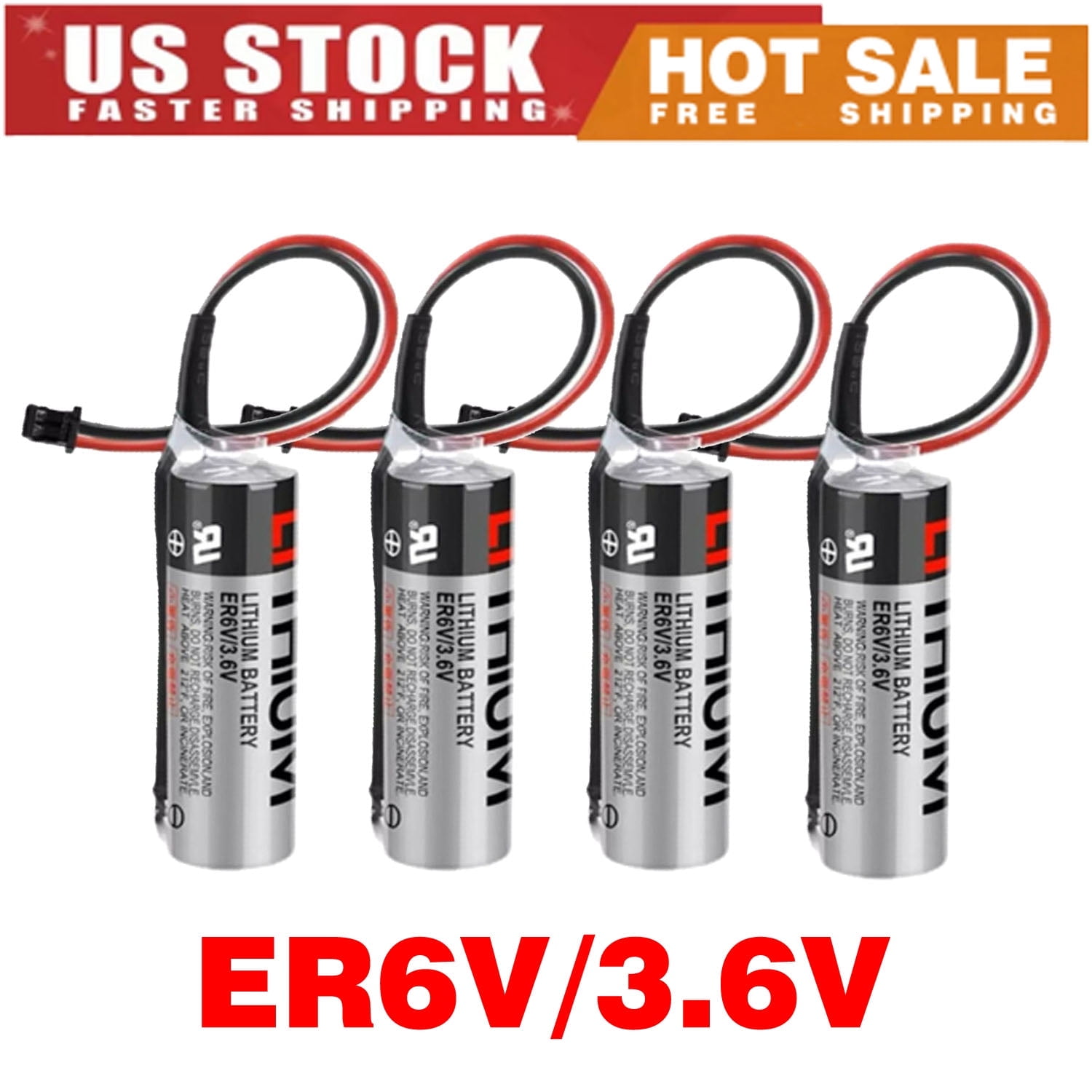 4-packs ER6VC119A ER6V/3.6V 3.6V 2400mAh PLC Battery Lithium Battery ...