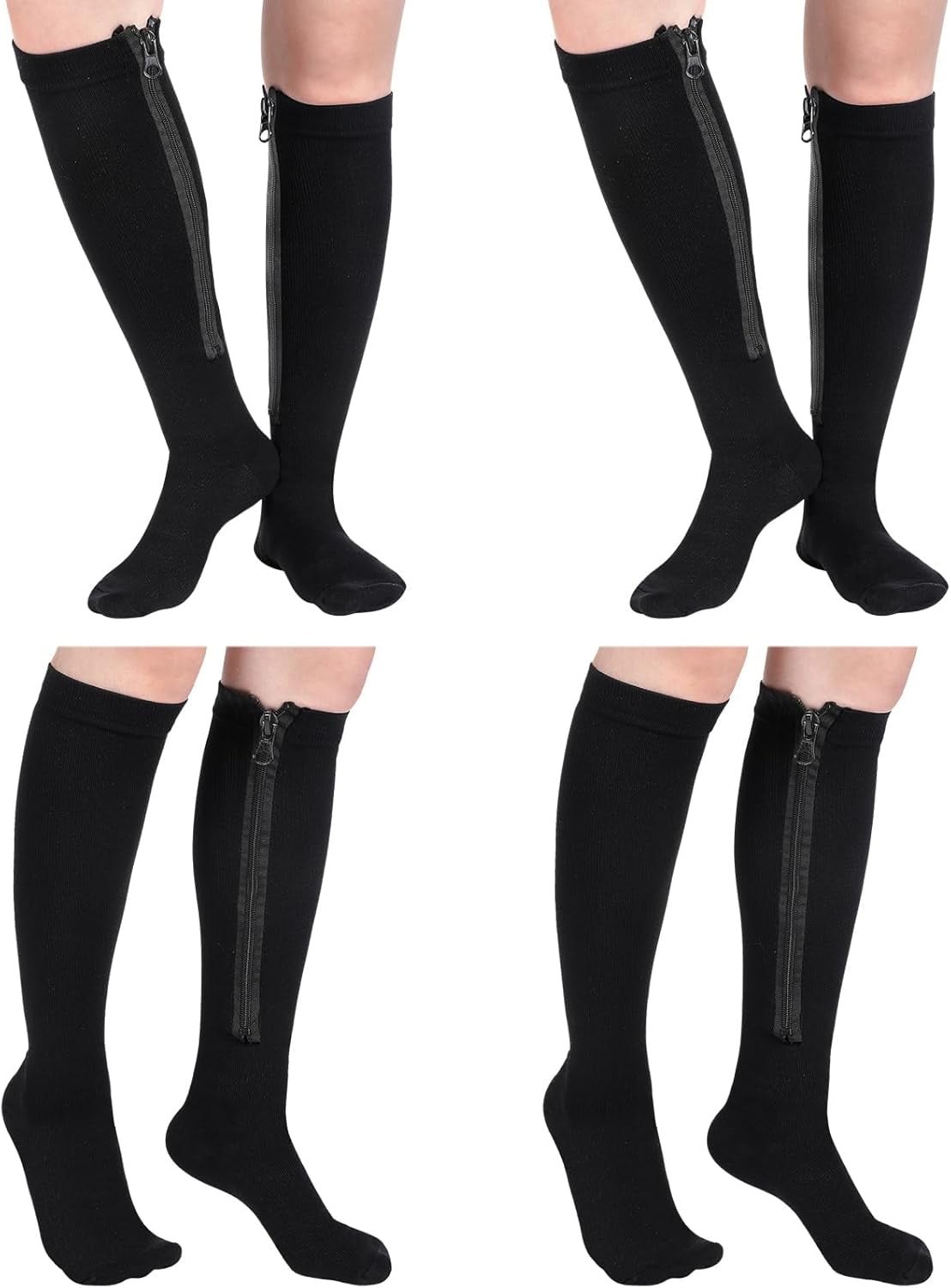 4 pairs inside zipper compression socks 20-30 mmhg women men stockings ...