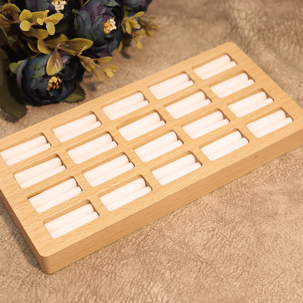 4 pc 20-Slot Wooden Ring Display Trays Rectangle White 19x9x1.8cm ...