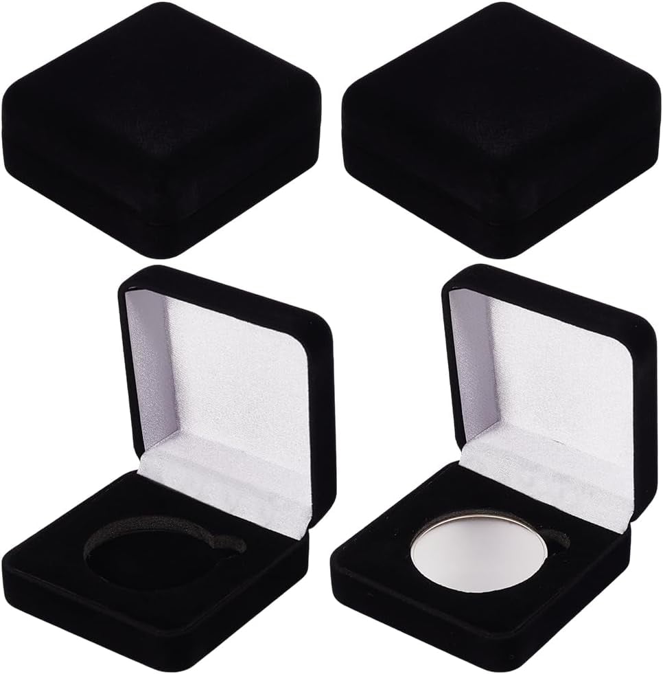 4 pc 4 Pcs Black Velvet Presentation Box Inner Diameter 1.57 inch ...