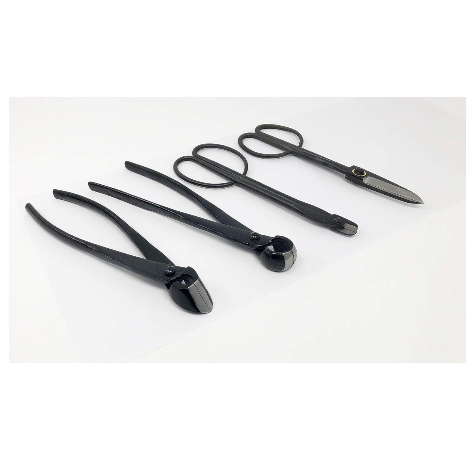 4-pc Bonsai Tool Set/House Plant Shears Black Carbon Steel: Concave Cutter; Knob Cutter; Wire ...