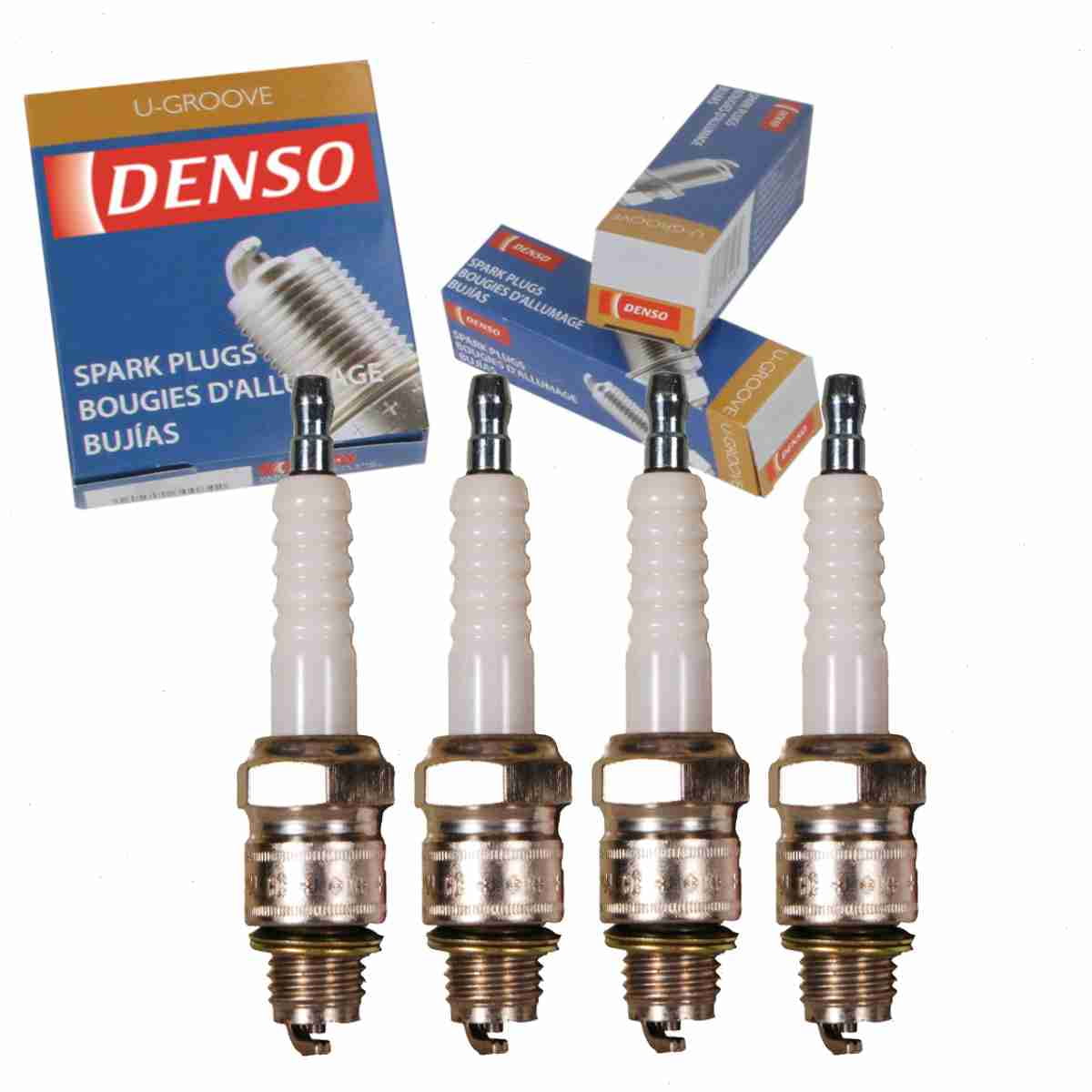 4 pc DENSO 4027 Standard U-Groove Spark Plugs for W22S-U Ignition Wire ...