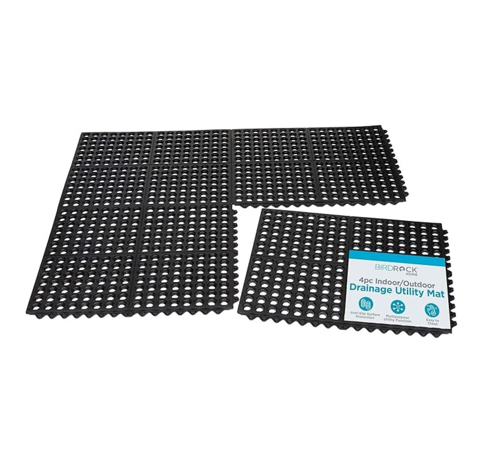 4 pc Indoor Outdoor Drainage Utility Mat - Non Slip Rubber Floor Mat ...