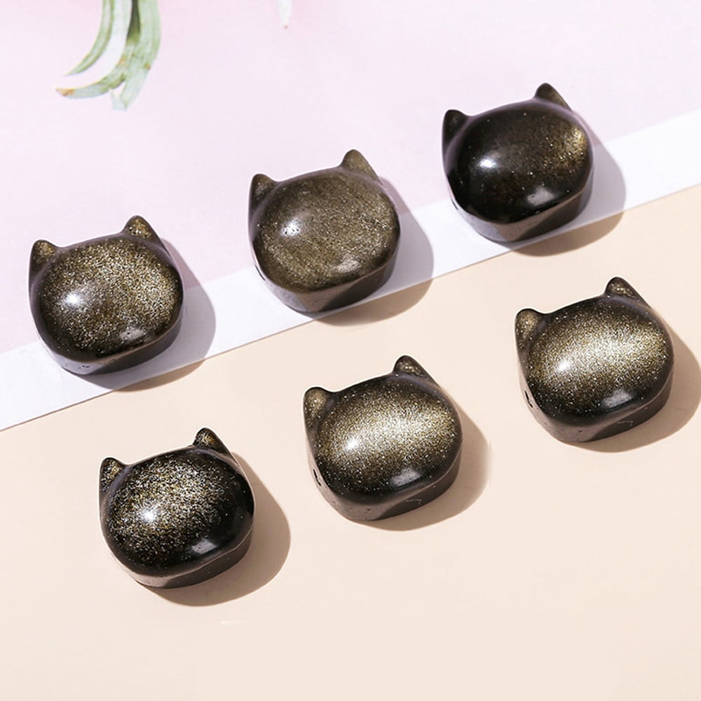4 pc Natural Golden Sheen Obsidian Beads Cat Head Shape 9x14mm Golden ...