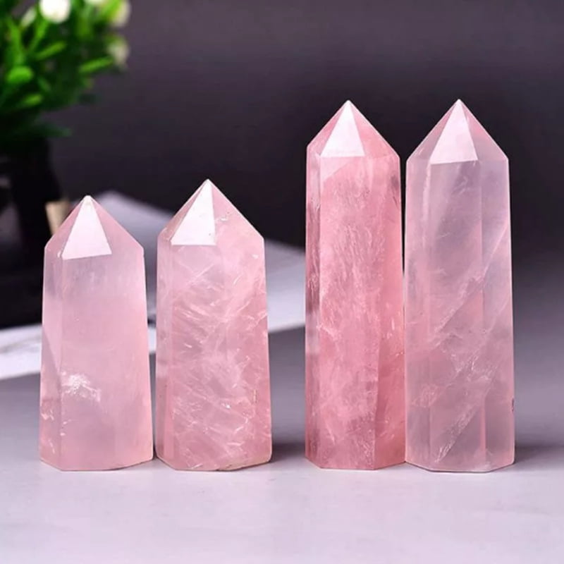 4 pc Tower Natural Rose Quartz Healing Stone Wands for Reiki Chakra ...